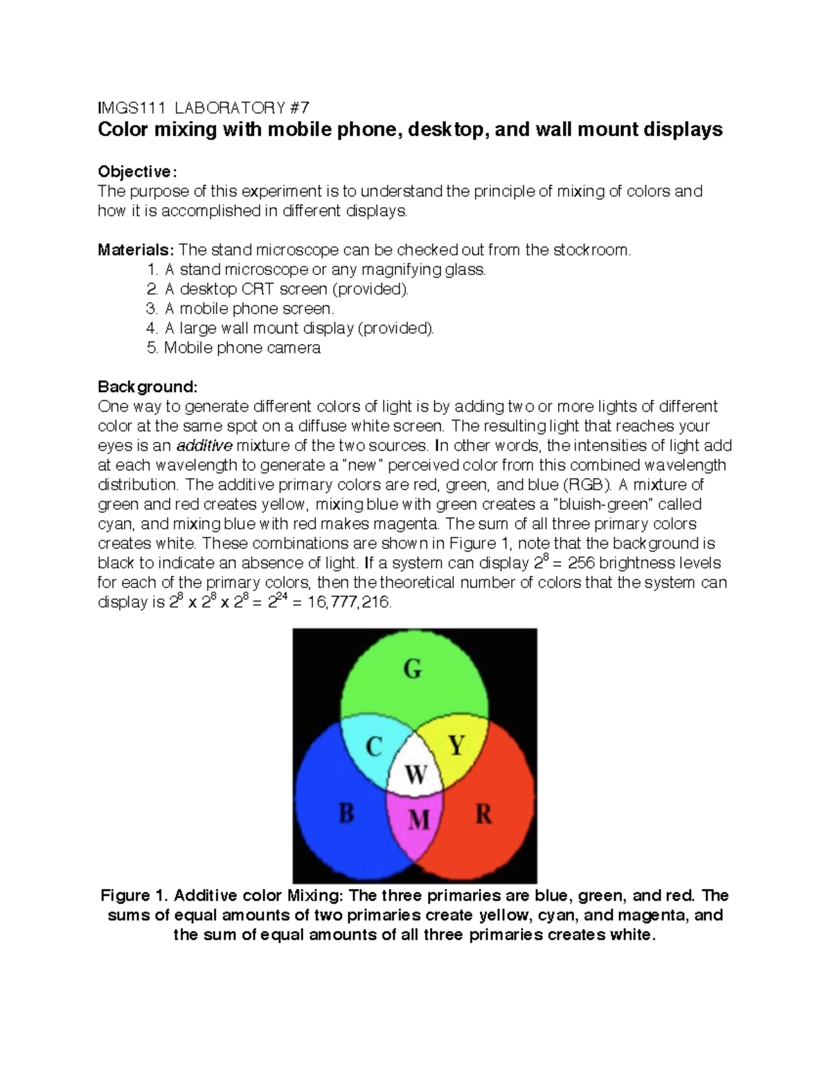 Lab 7 2019 - color mixing - IMGS111 LABORATORY Color mixing with mobile phone, desktop, and wall ...