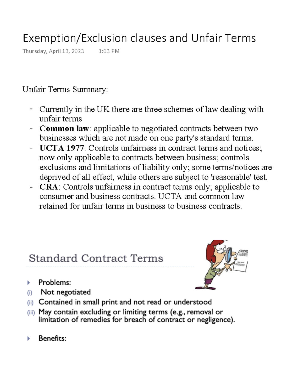 Exemption:Exclusion clauses and Unfair Terms - Unfair Terms Summary ...