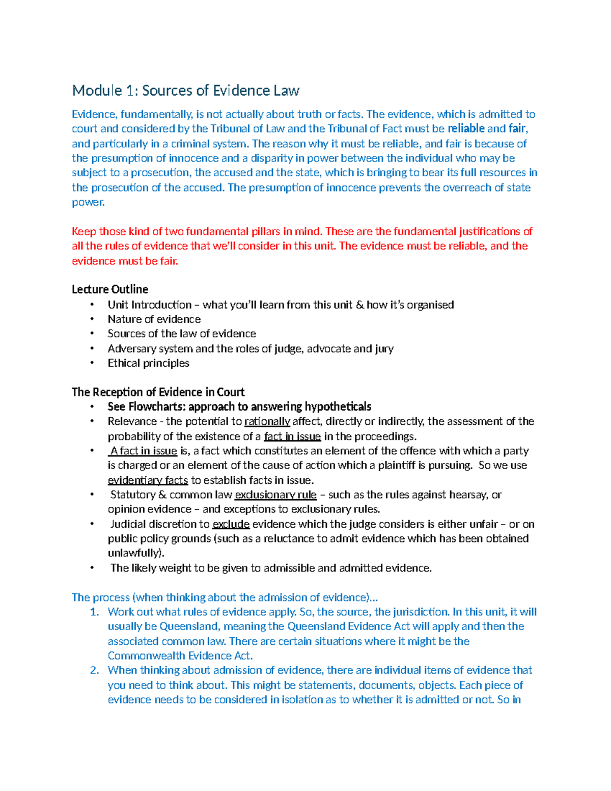 Module One Notes - Module 1: Sources of Evidence Law Evidence ...