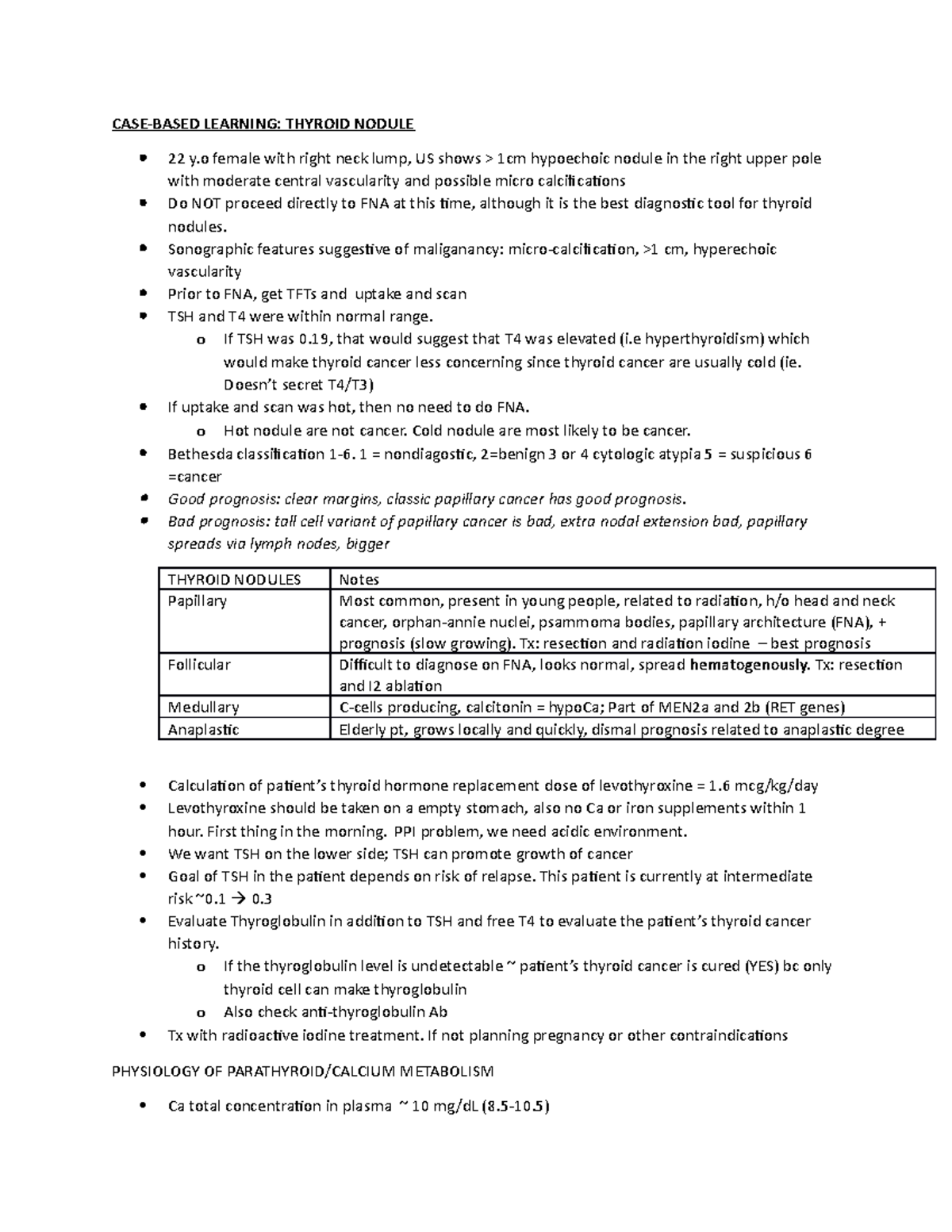 CASE- Based Learning Thyroid Cancer - CASE-BASED LEARNING: THYROID NODULE 22 y female with right ...