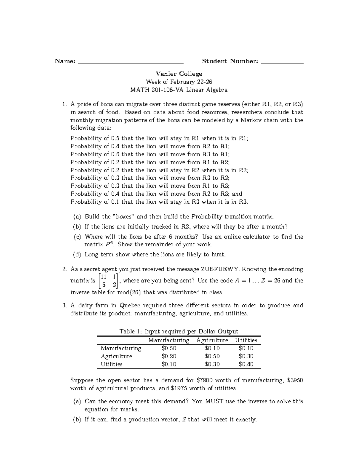 105 assignment 2 - africa - Name: Student Number: Vanier College Week ...