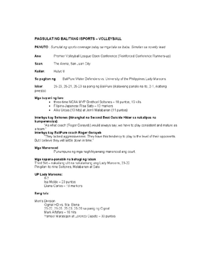 Sports-new2015 - Sports Writing Fact Sheet - Panuto: Gumawa ng balitang ...