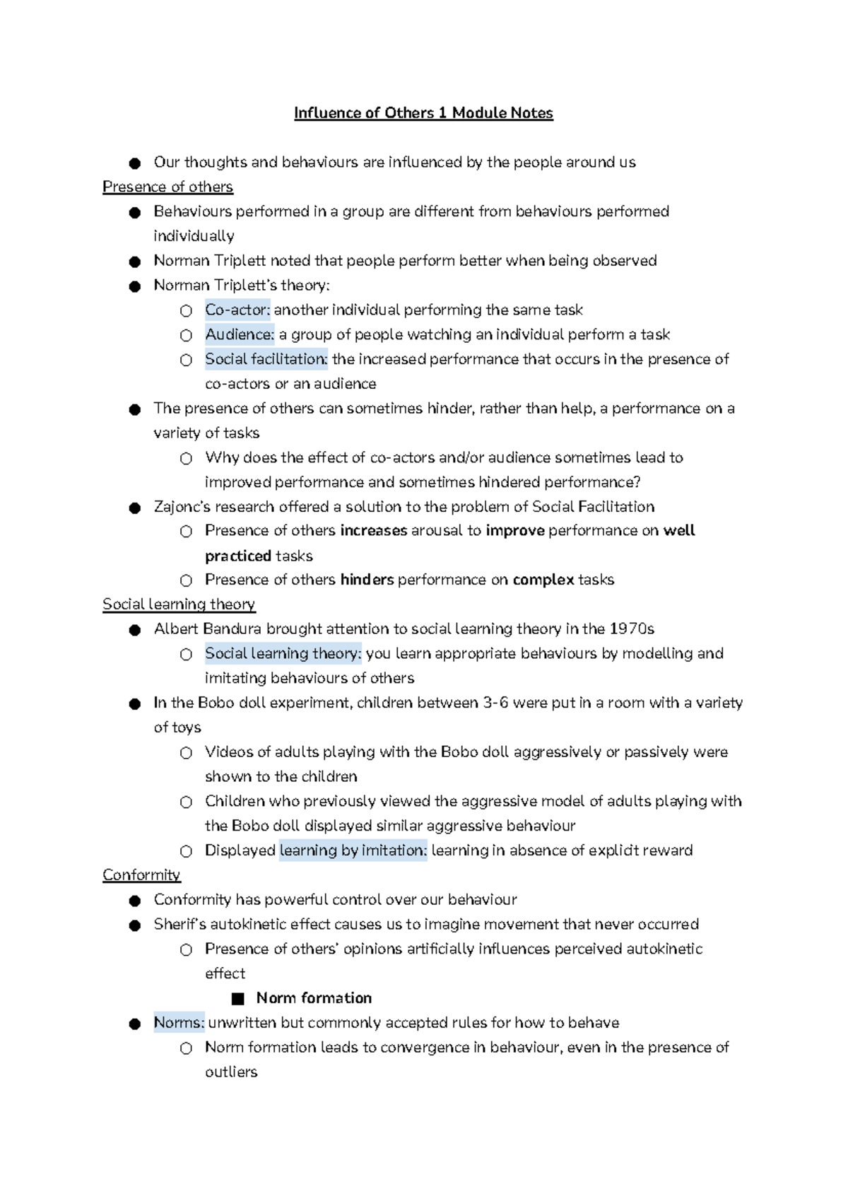 Influence of Others 1 + 2 Notes - Influence of Others 1 Module Notes ...