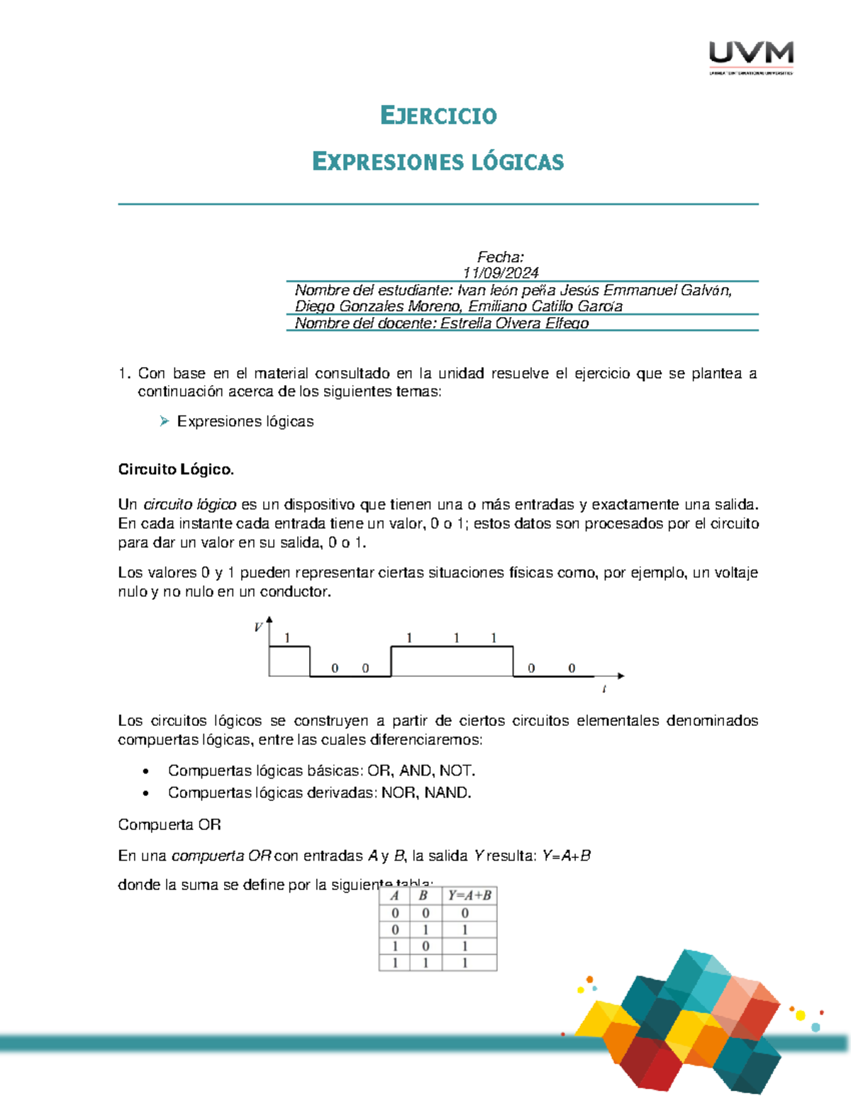 A3 ADZ-3 - Sjsjjsjs - EJERCICIO EXPRESIONES LÓGICAS Fecha: 11 / 09 ...