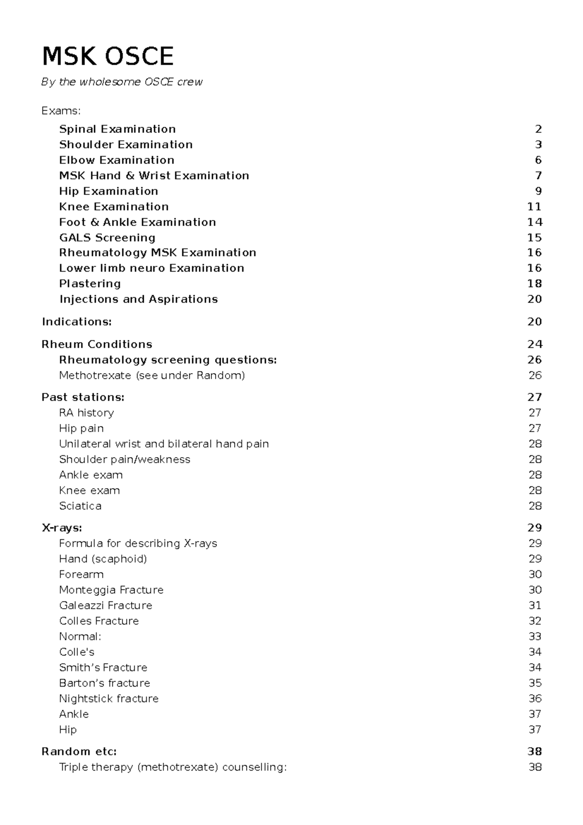 2019 MSK OSCE guidelines - MSK OSCE By the wholesome OSCE crew Spinal ...