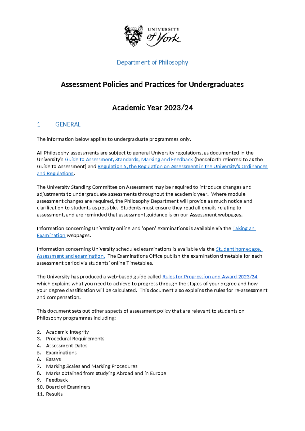 Philosophy Assessment Guide 2023&24 - Department of Philosophy ...