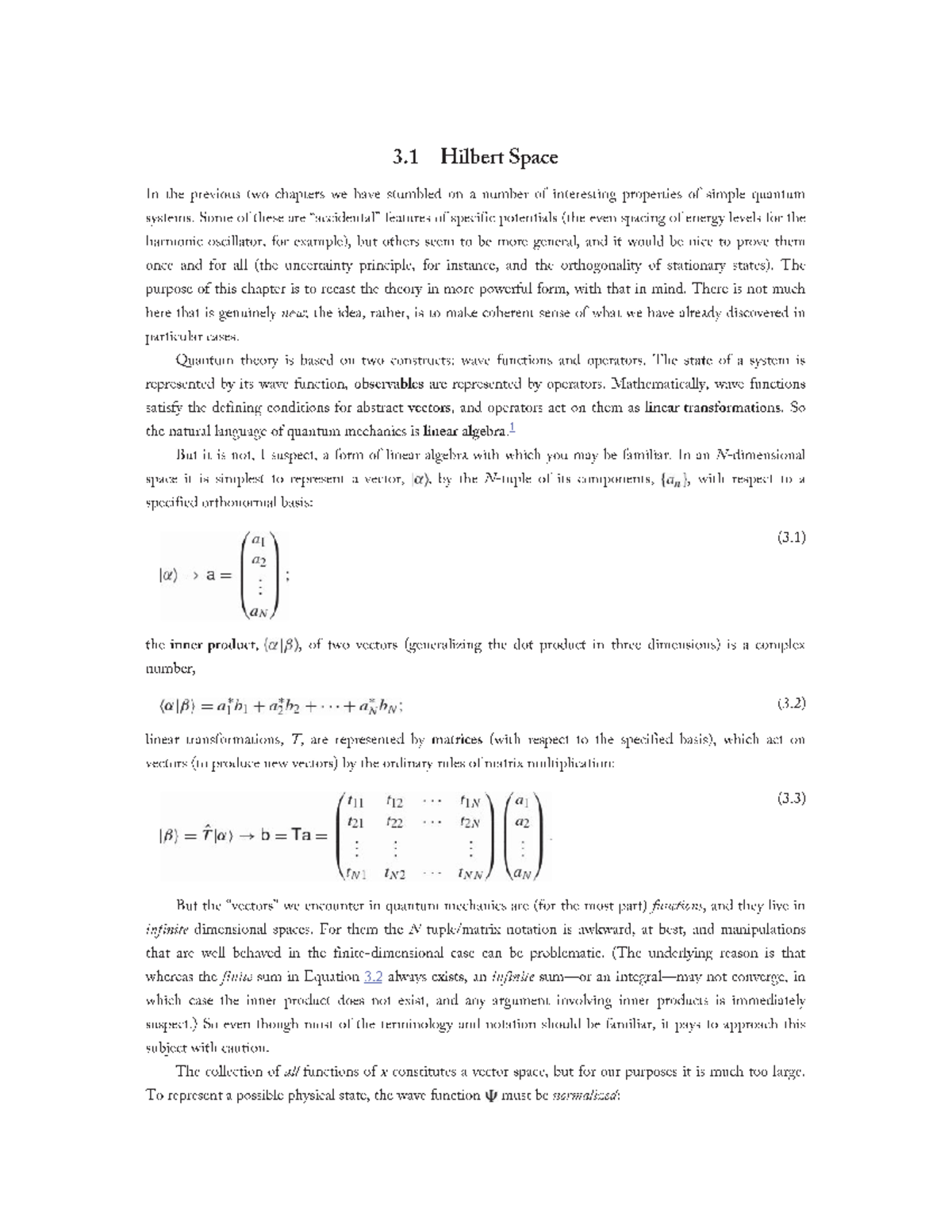 Hilbert Space - Lecture Notes from Text chapter 3 - PH 3410 - Studocu