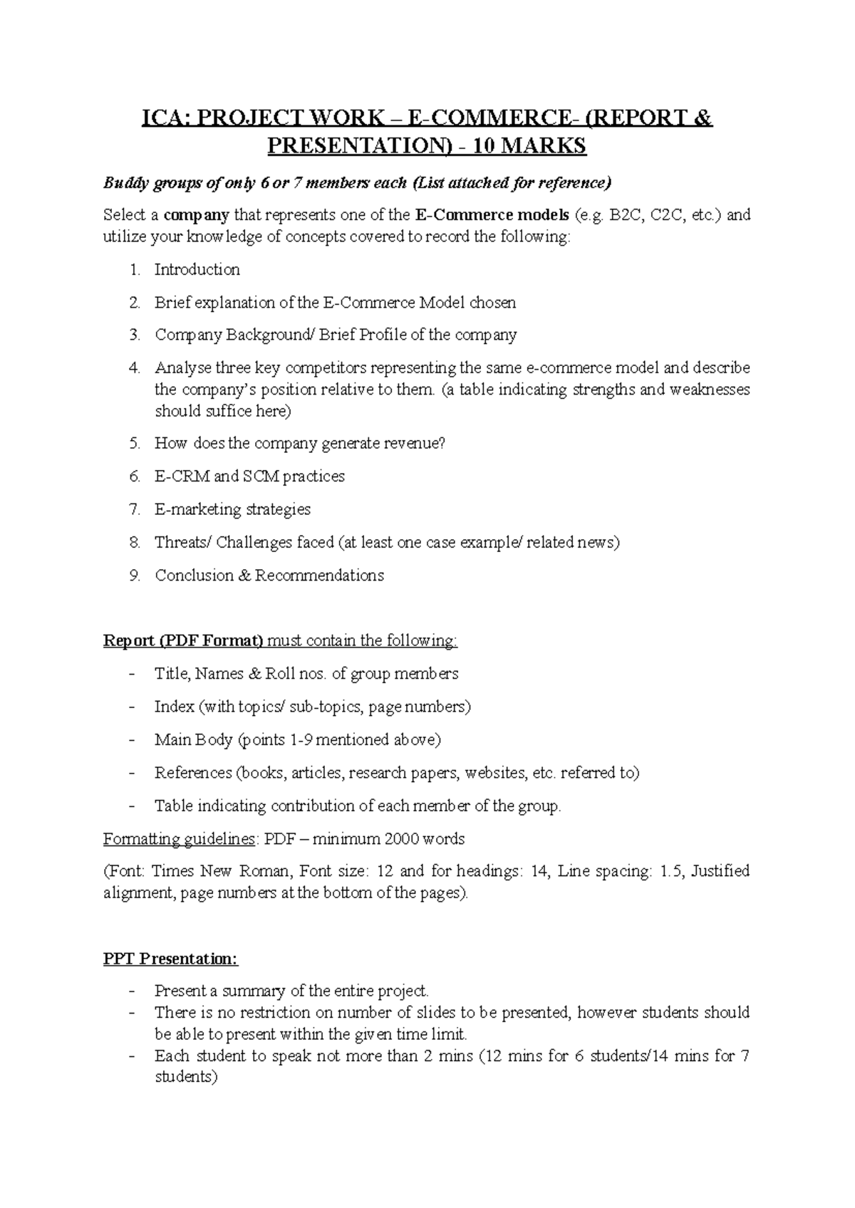 ECommerce ICA Guidelines - Ms. Delisha D'souza - ICA: PROJECT WORK – E ...