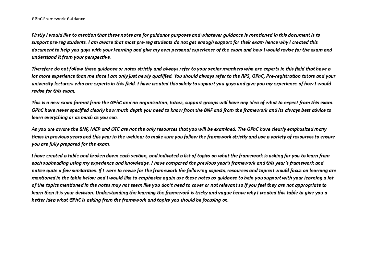 Gphc Framework Guidance - Firstly I would like to mention that these ...