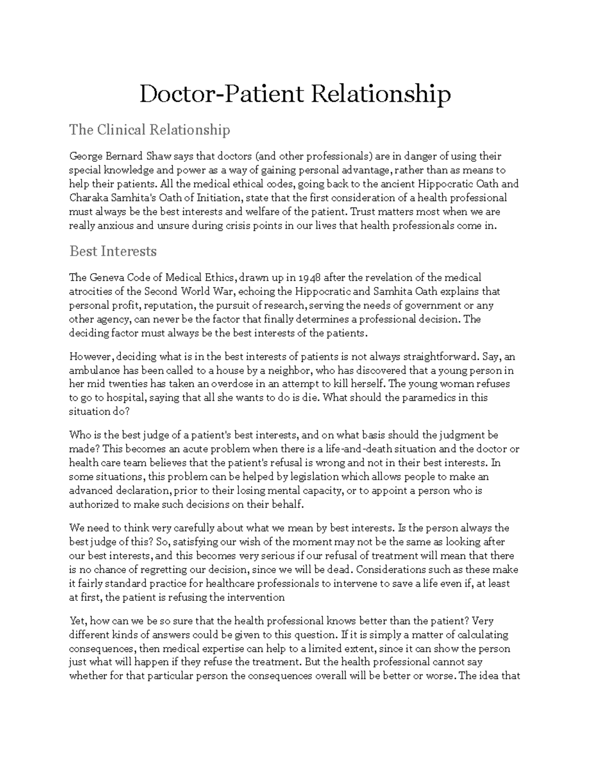 Doctor-Patient Relationship - All the medical ethical codes, going back ...