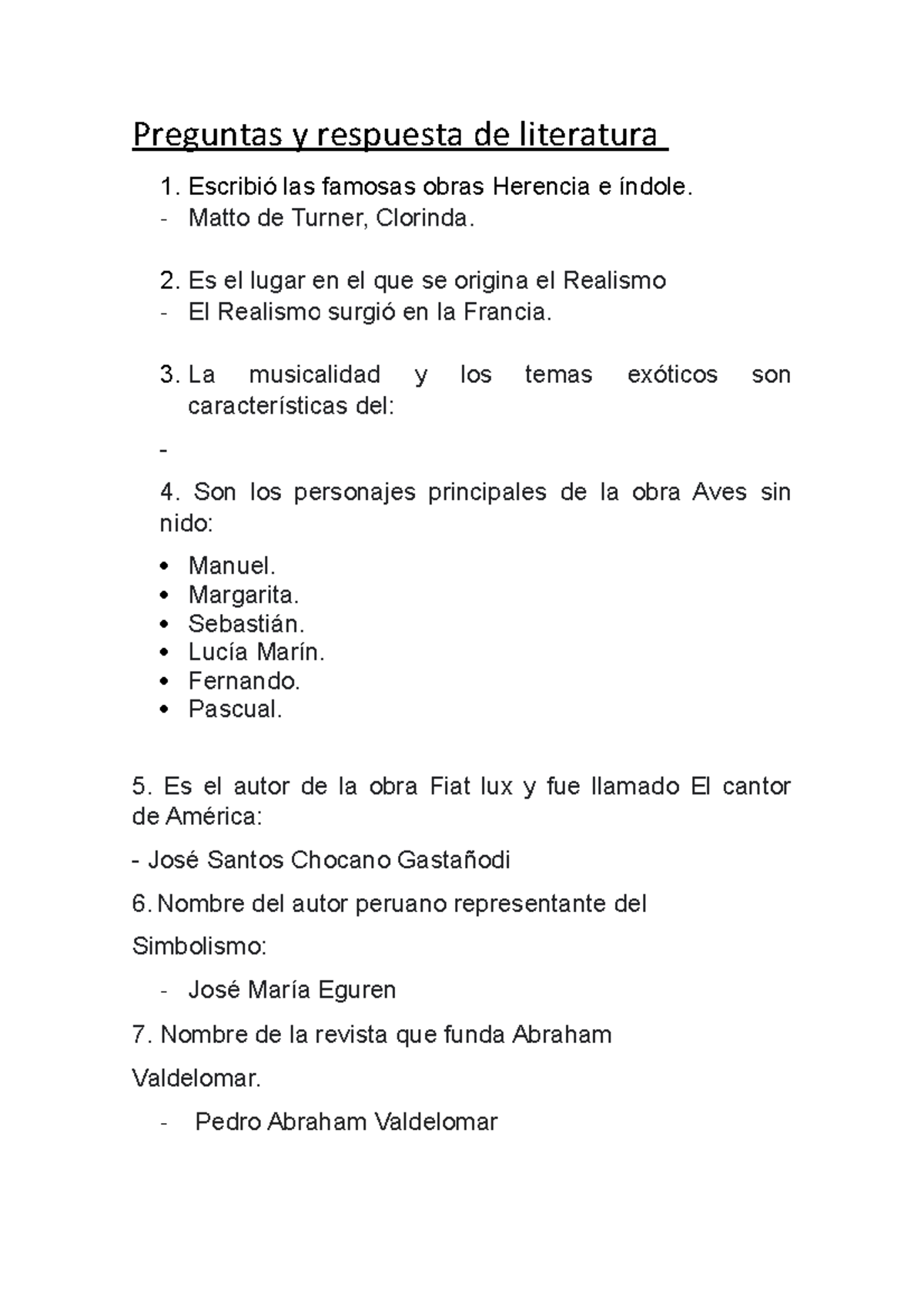 Preguntas y respuesta de literatura - Preguntas y respuesta de literatura Escribió las famosas ...