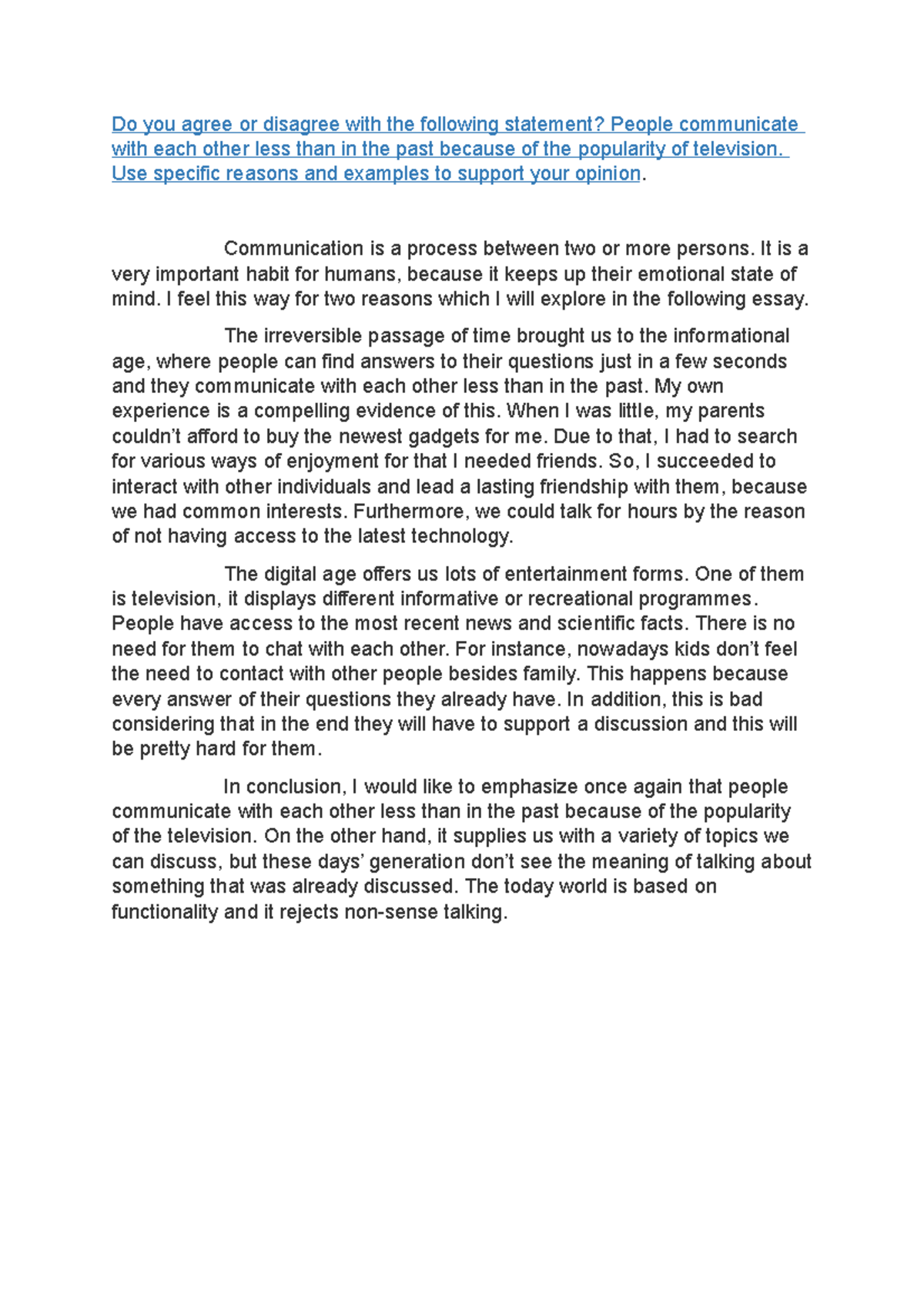 5 - o scurta descriere - Do you agree or disagree with the following ...