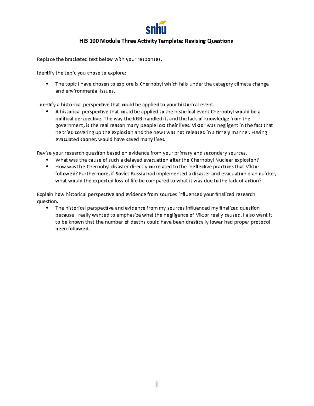 Module Three Activity Revising Questions Template - HIS 100 Module ...
