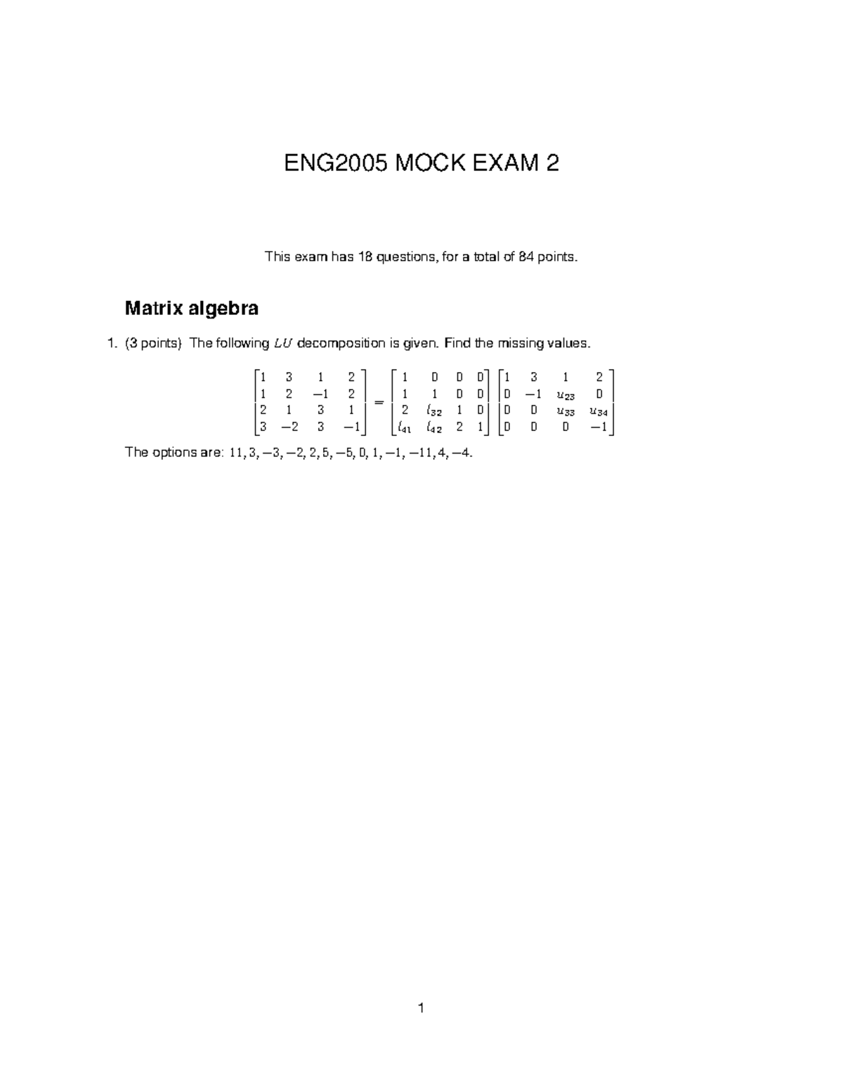 ENG2005 mock exam 2 - This exam has 18 questions, for a total of 84 ...