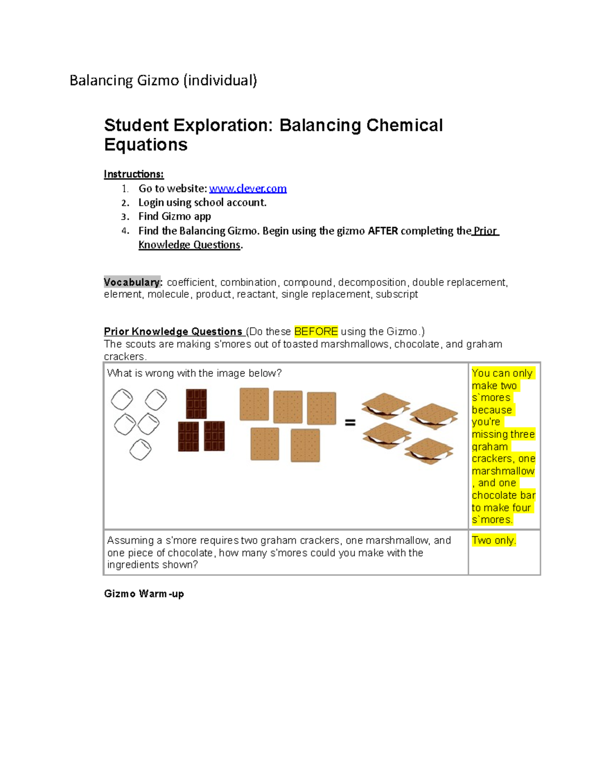 Balancing Gizmo 21-22 - This assignment is in the Chemistry Class of 21 ...