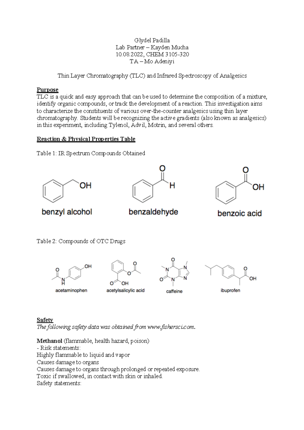 Thin Layer Chromatography (TLC) and Infrared Spectroscopy of Analgesics - Glydel Padilla Lab ...