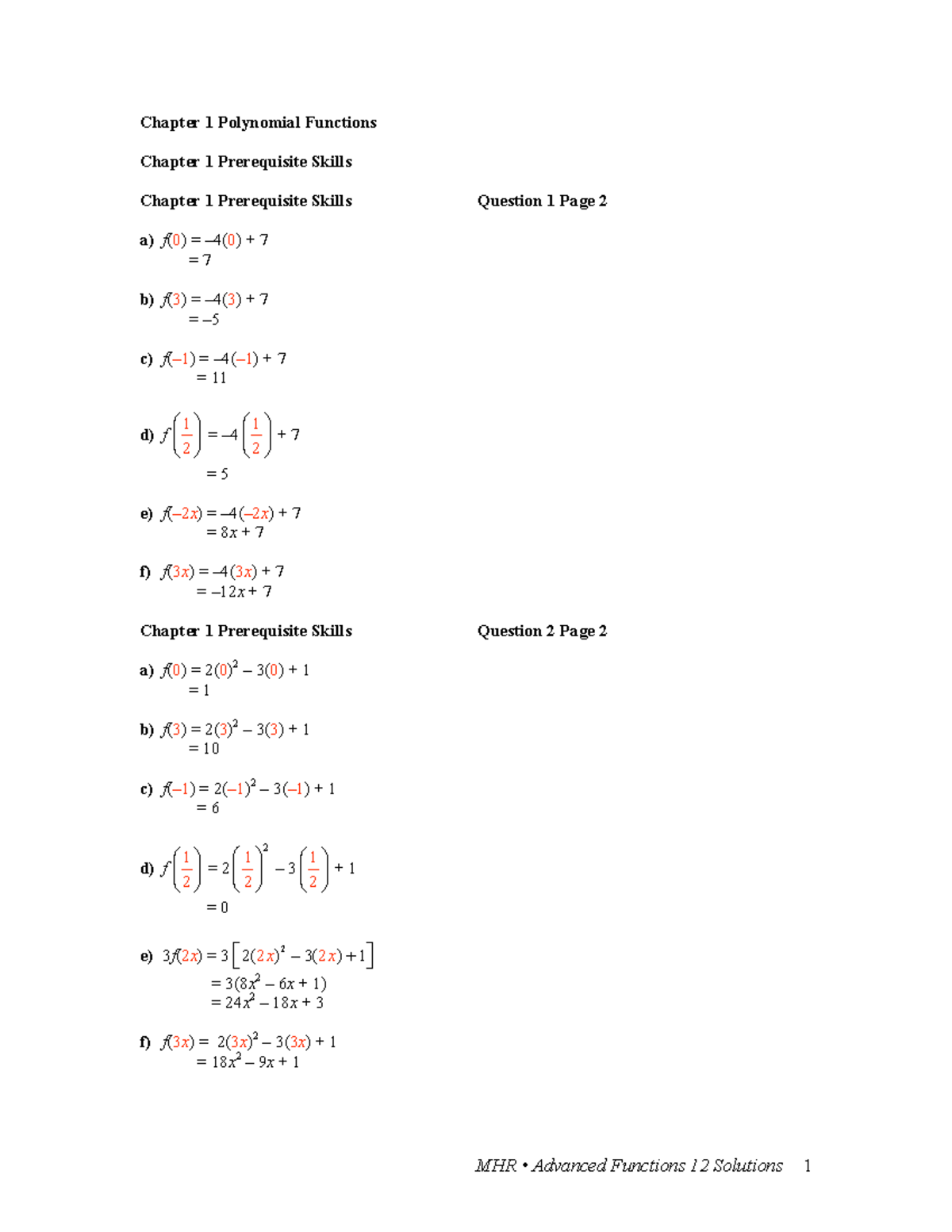 AF12 Chapter 1 Solutions - Chapter 1 Polynomial Functions Chapter 1 ...