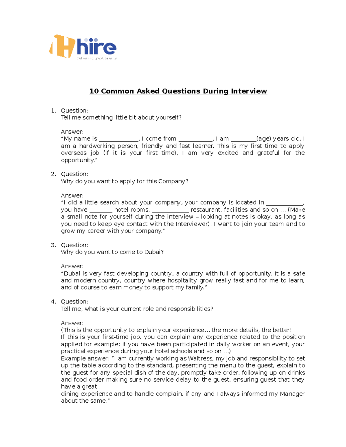 10 common asked questions during interview - 10 Common Asked Questions ...