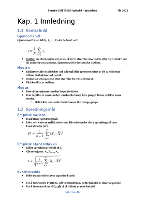 Formelsamling stat Gk 2023 - Formelsamling i statistikk Statistikk for ...
