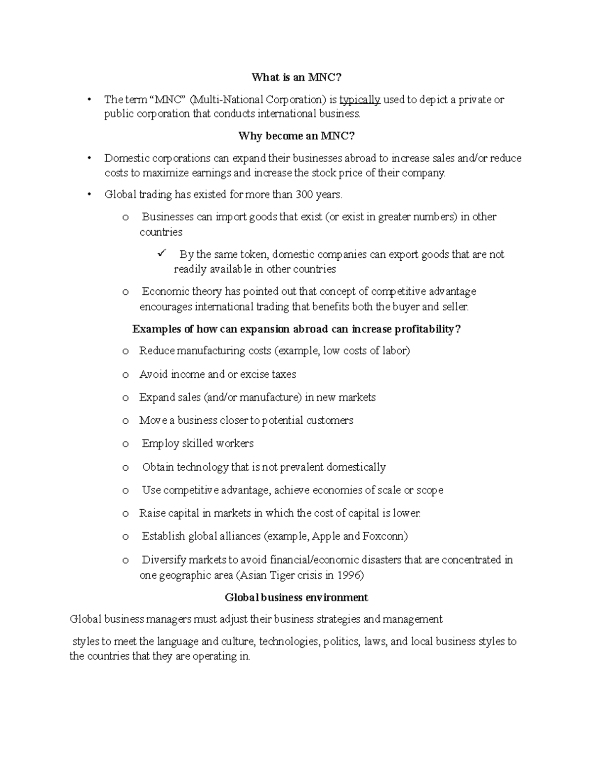 Overview of international finance - What is an MNC? The term “MNC ...