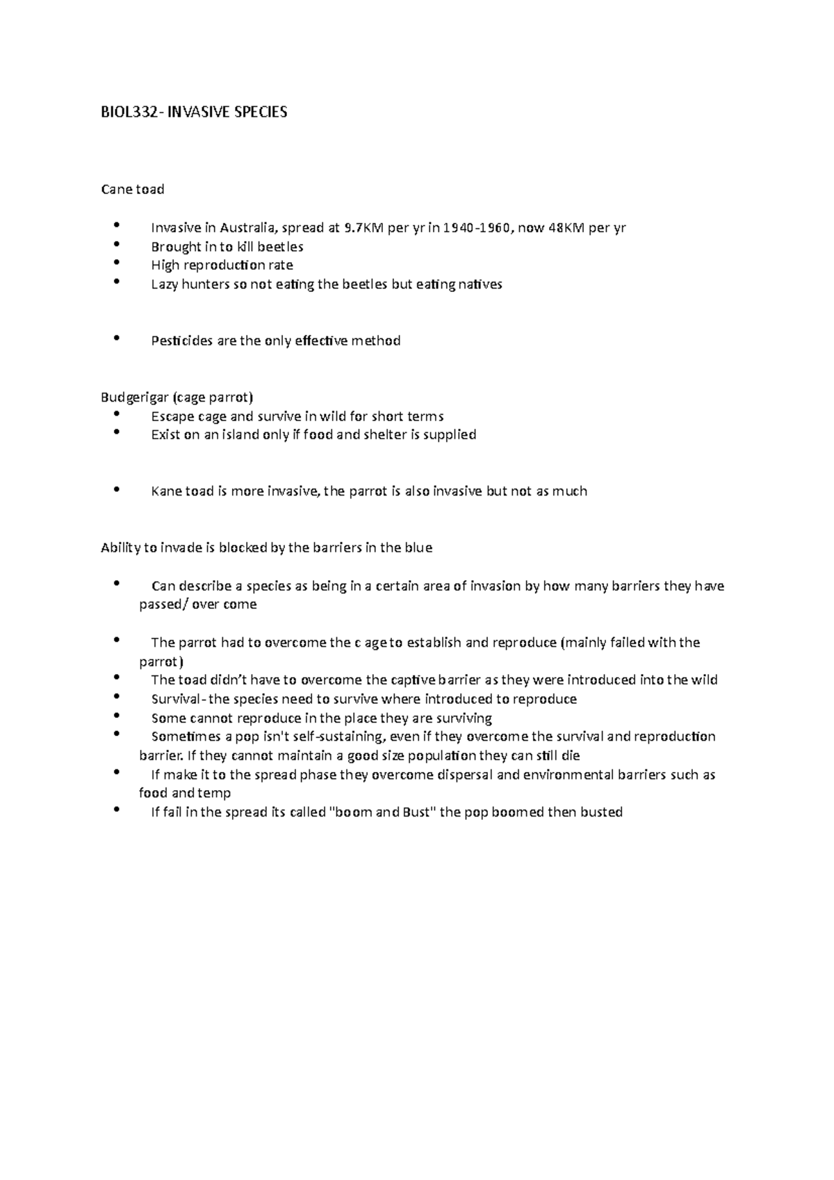 BIOL332- INVASIVE SPECIES - BIOL332- INVASIVE SPECIES Cane toad ...