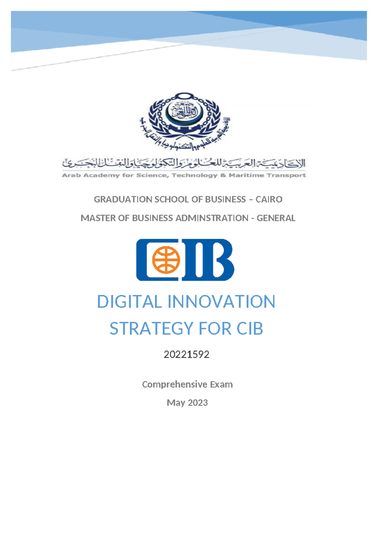 Draft CIB - Credit Analysis (FIN947) - Edit - GRADUATION SCHOOL OF ...