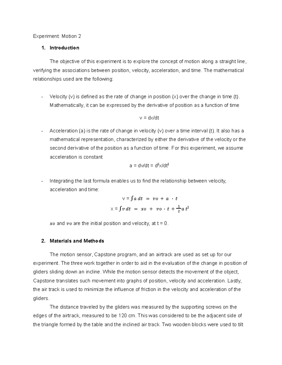 Physics Postlab 2 - Port Lab for Motion 2, experiment #2 - Deprecated ...