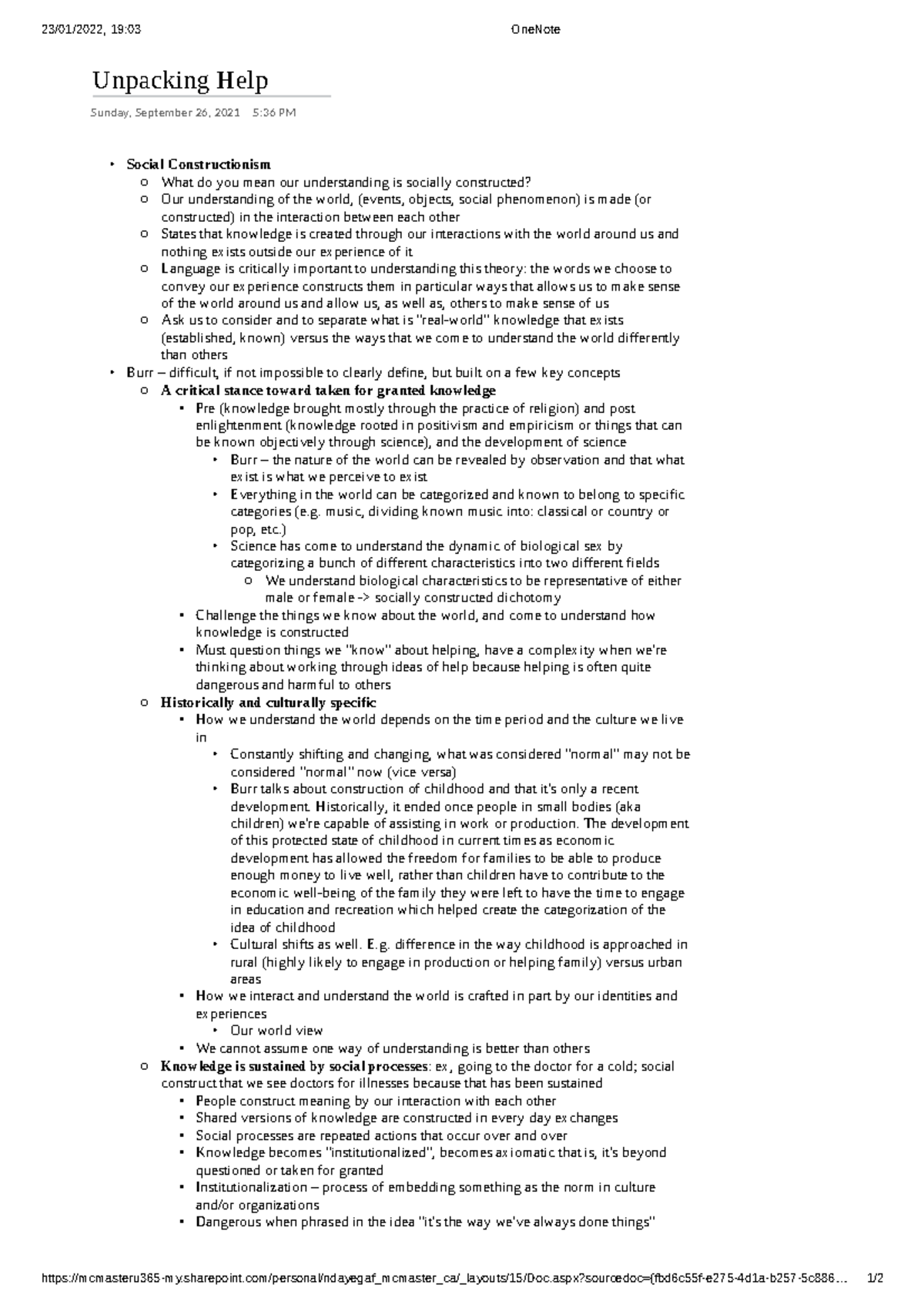 SOCWORK 1AA3 - Lecture 2.1: Unpacking Help - 23/01/2022, 19:03 OneNote - Studocu