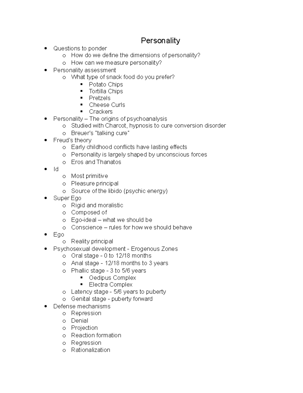 Personality Social key term summary - Personality Questions to ponder o ...