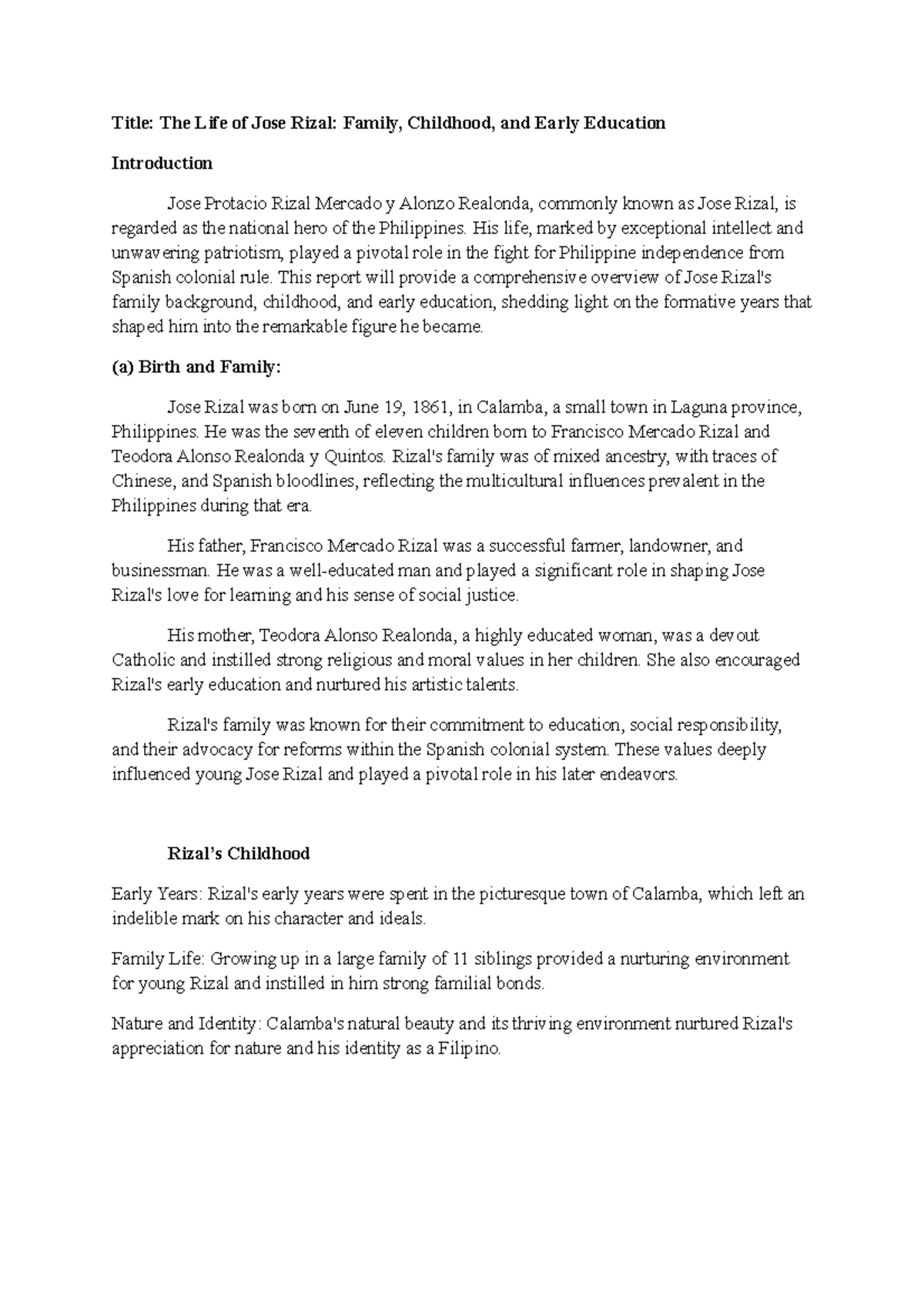 Rizal - Read - Title: The Life of Jose Rizal: Family, Childhood, and ...