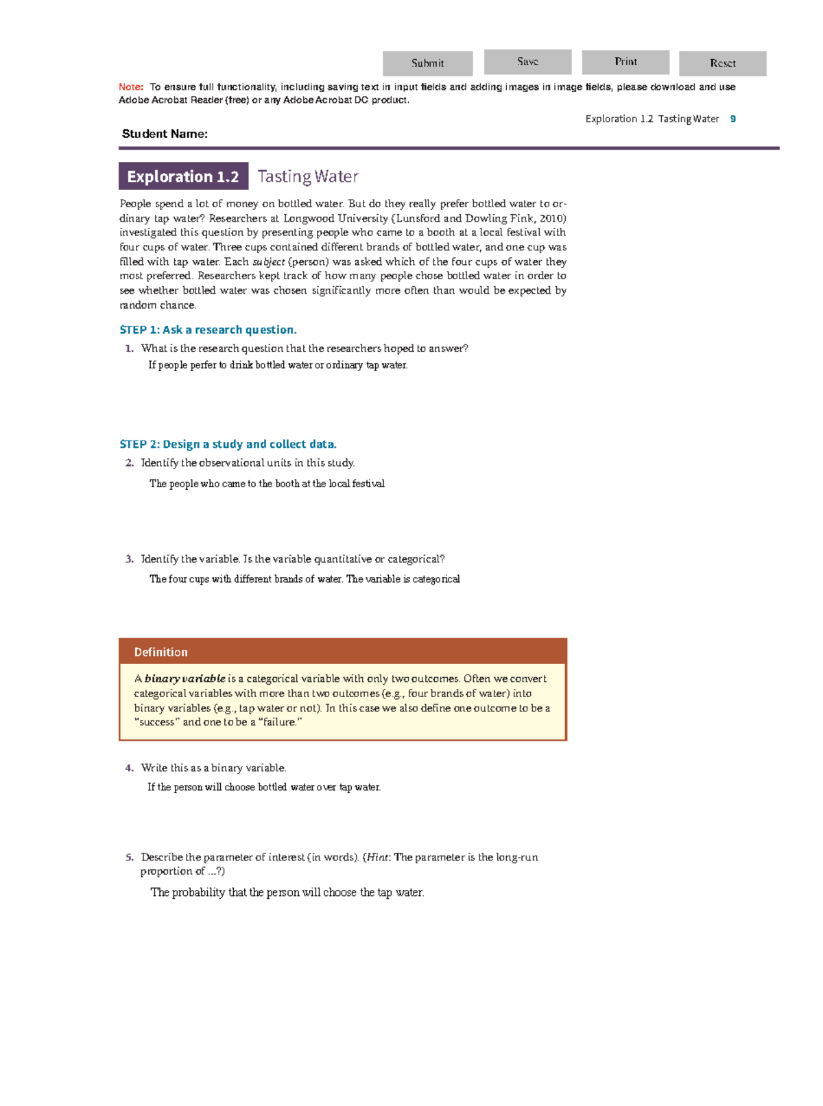 C01Exploration 1 2 Interactive Workbook - Exploration 1 Tasting Water 9 Note: To ensure full ...