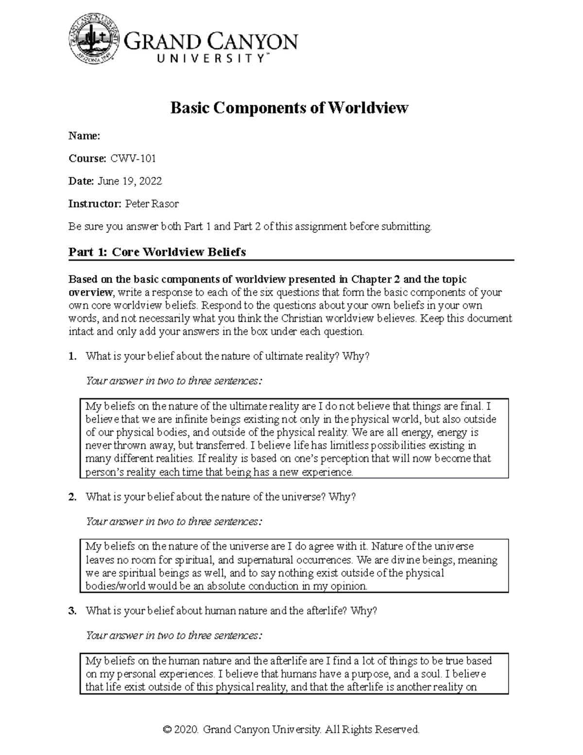 CWV-101-Topic 1 Basic Components Of Worldview - Basic Components of ...