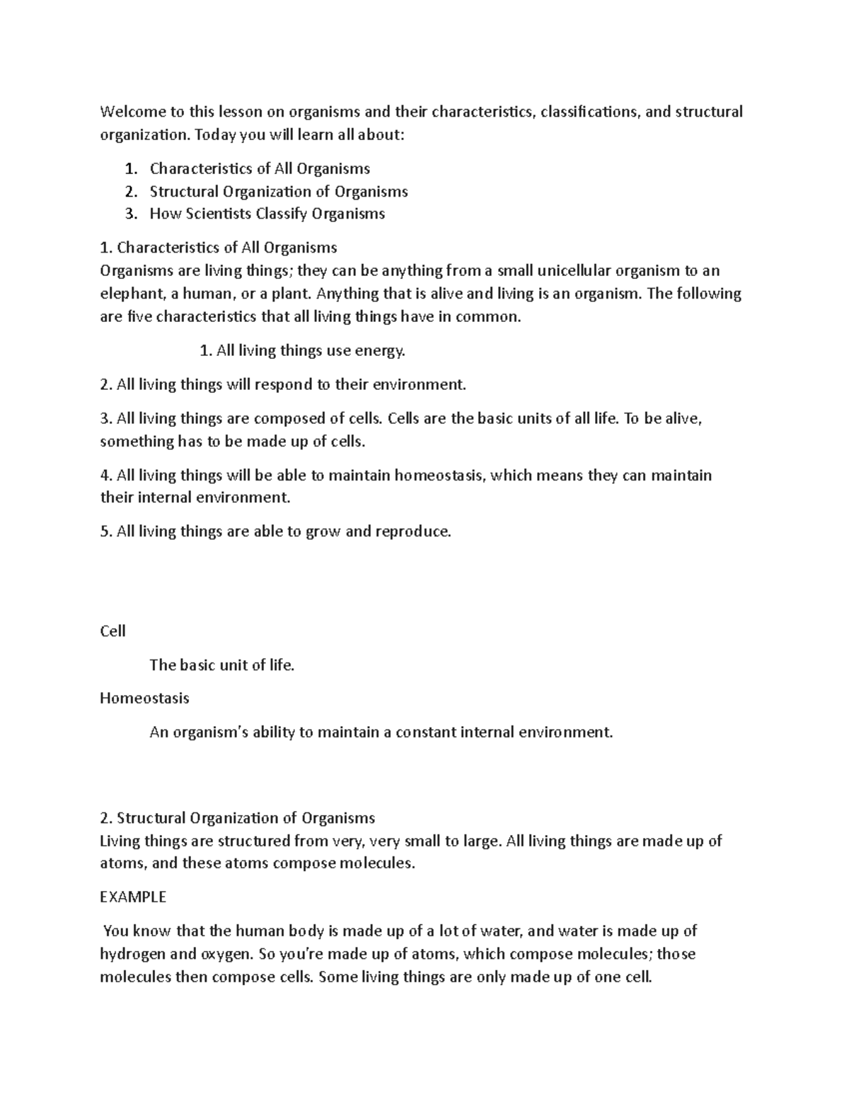 Bio3 - coursework - Welcome to this lesson on organisms and their ...