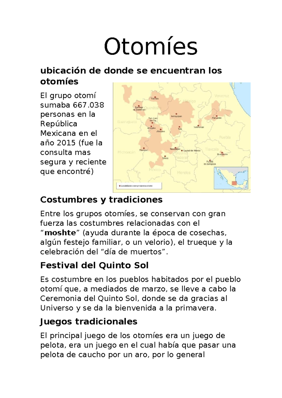 Trabajo lengua materna - Otomíes ubicación de donde se encuentran los ...