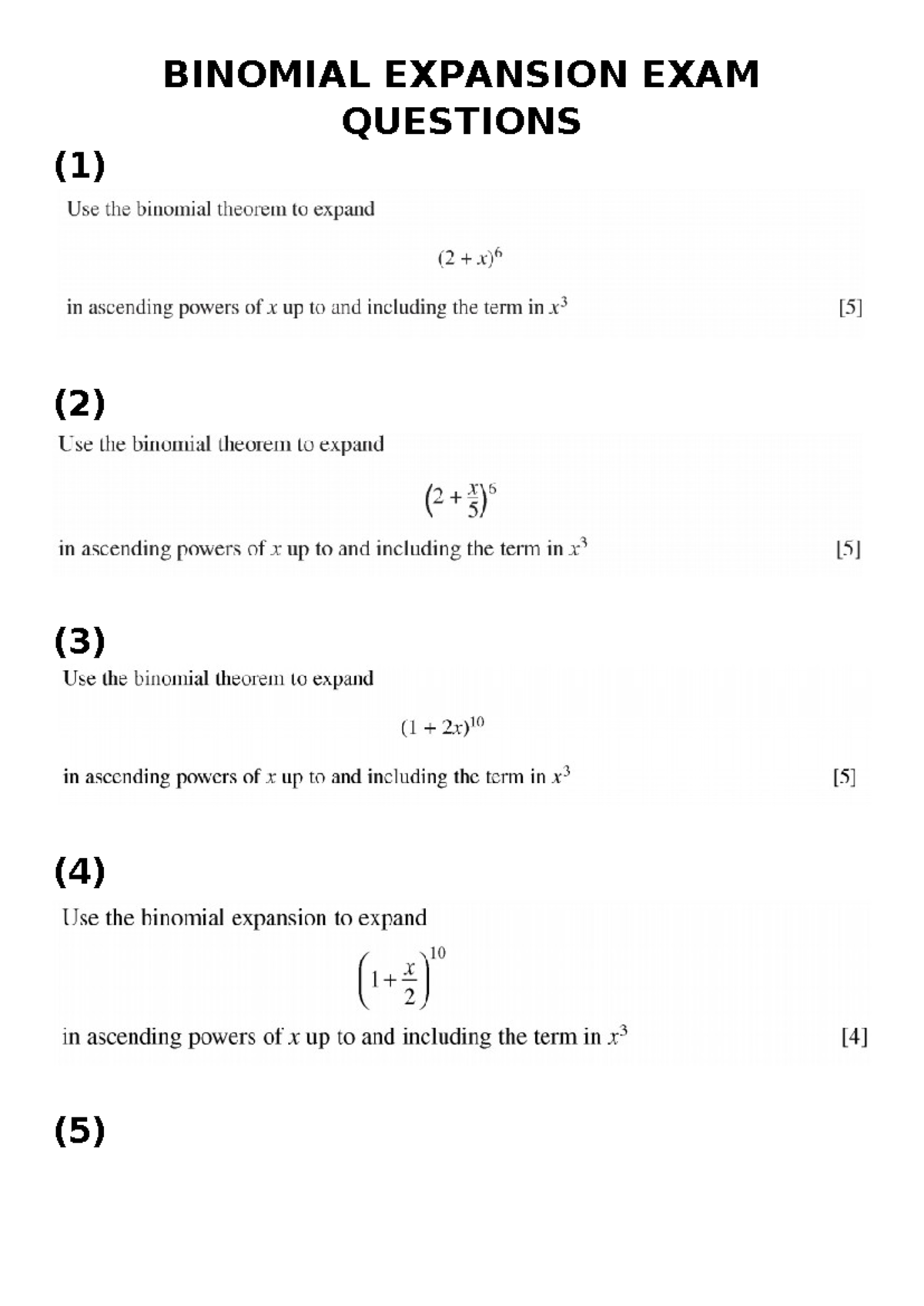1.1b Binomial Expansion EXAM Questions (1) - MASB3109 - BINOMIAL ...