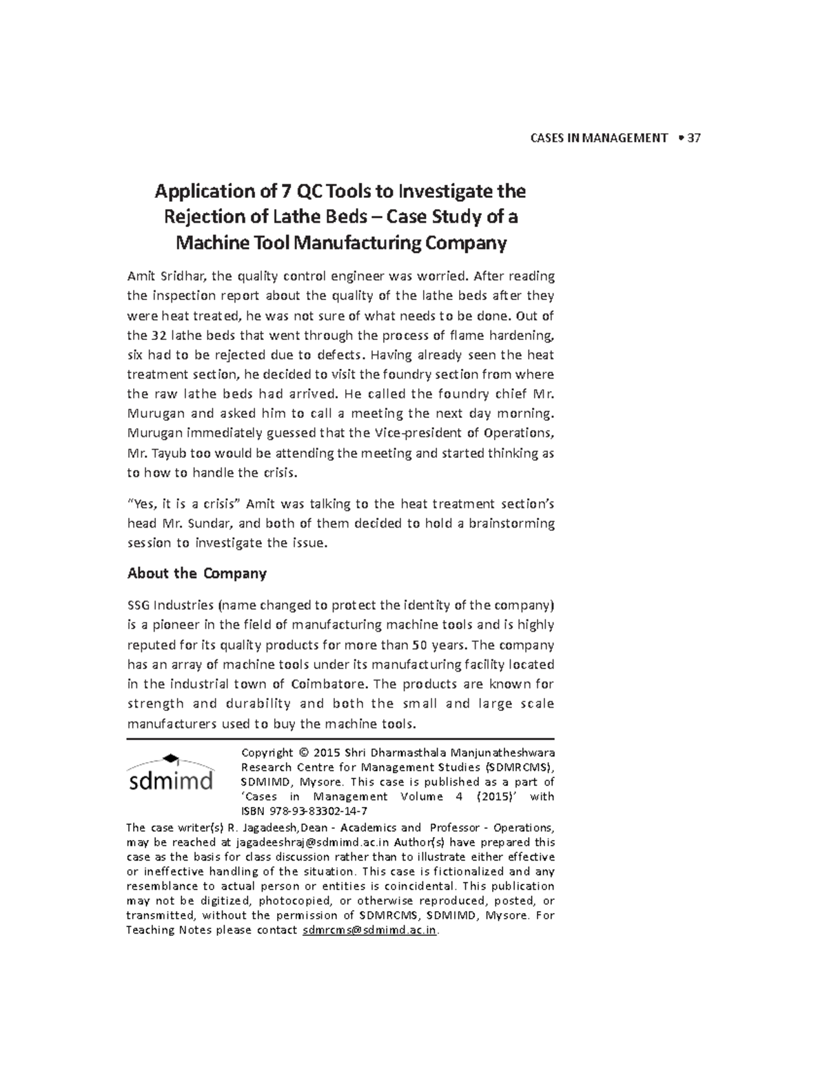 7 graphical tools - CASES IN MANAGEMENT • 37 Application of 7 QC Tools ...