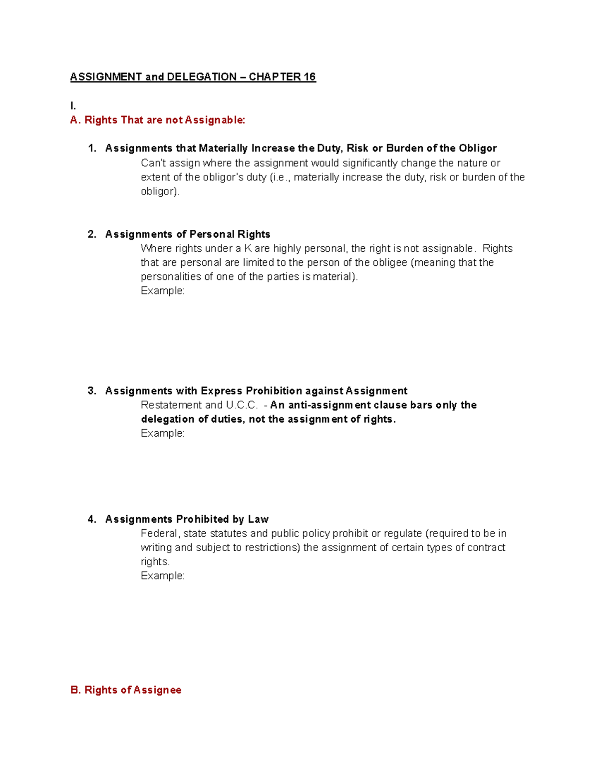 Assignment and Delegation – Chapter 16 - ASSIGNMENT and DELEGATION – CHAPTER 16 I. A. Rights ...