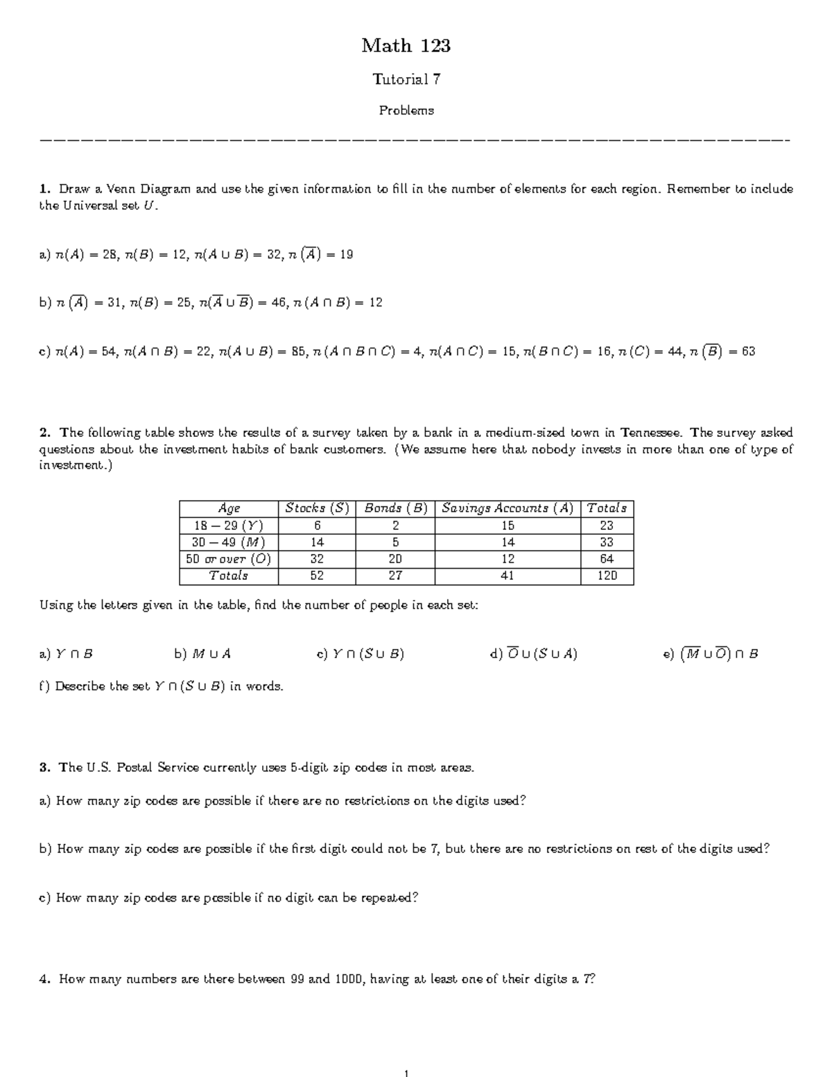 Math 123 Tutorial 7 - Math 123 Tutorial 7 Problems - Studocu
