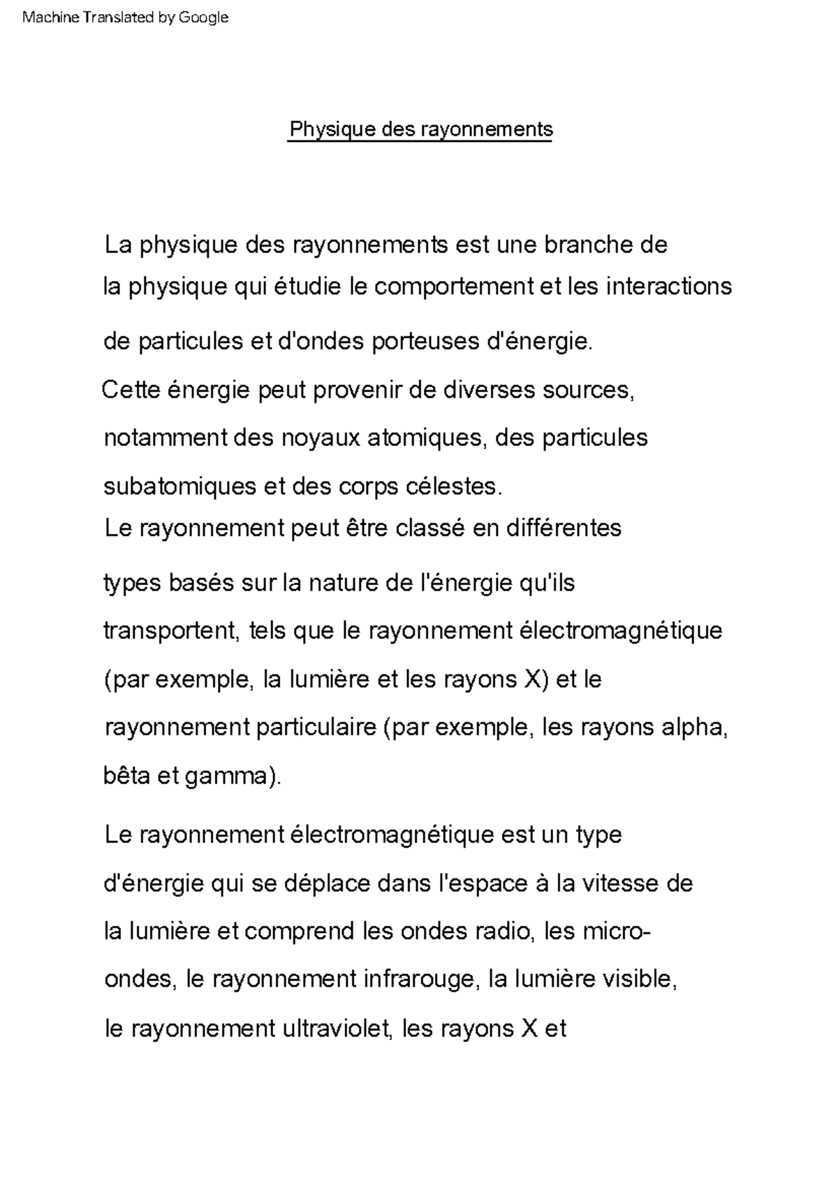 Physique des rayonnements - types basés sur la nature de l'énergie qu ...
