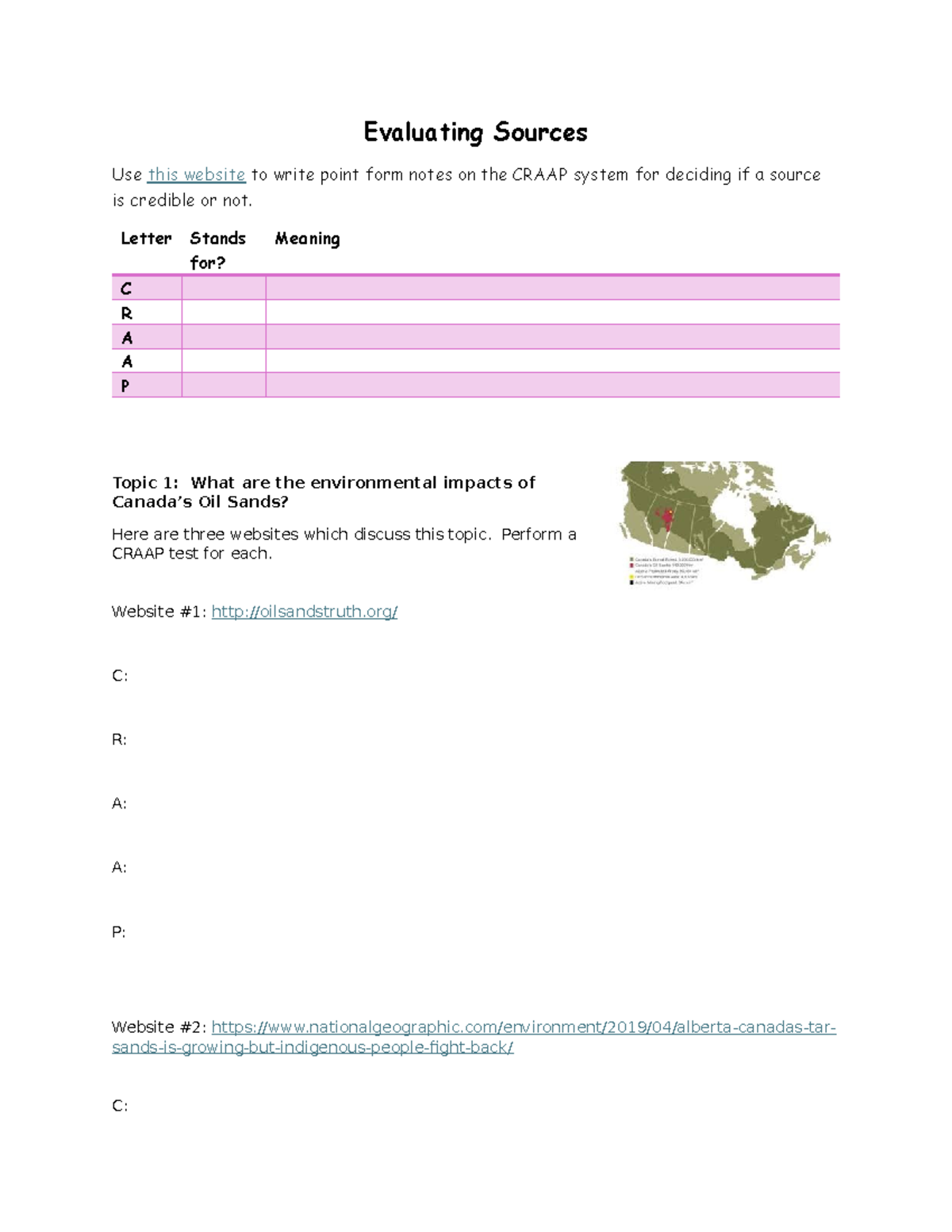 Evaluating Sources - Evaluating Sources Use this website to write point ...