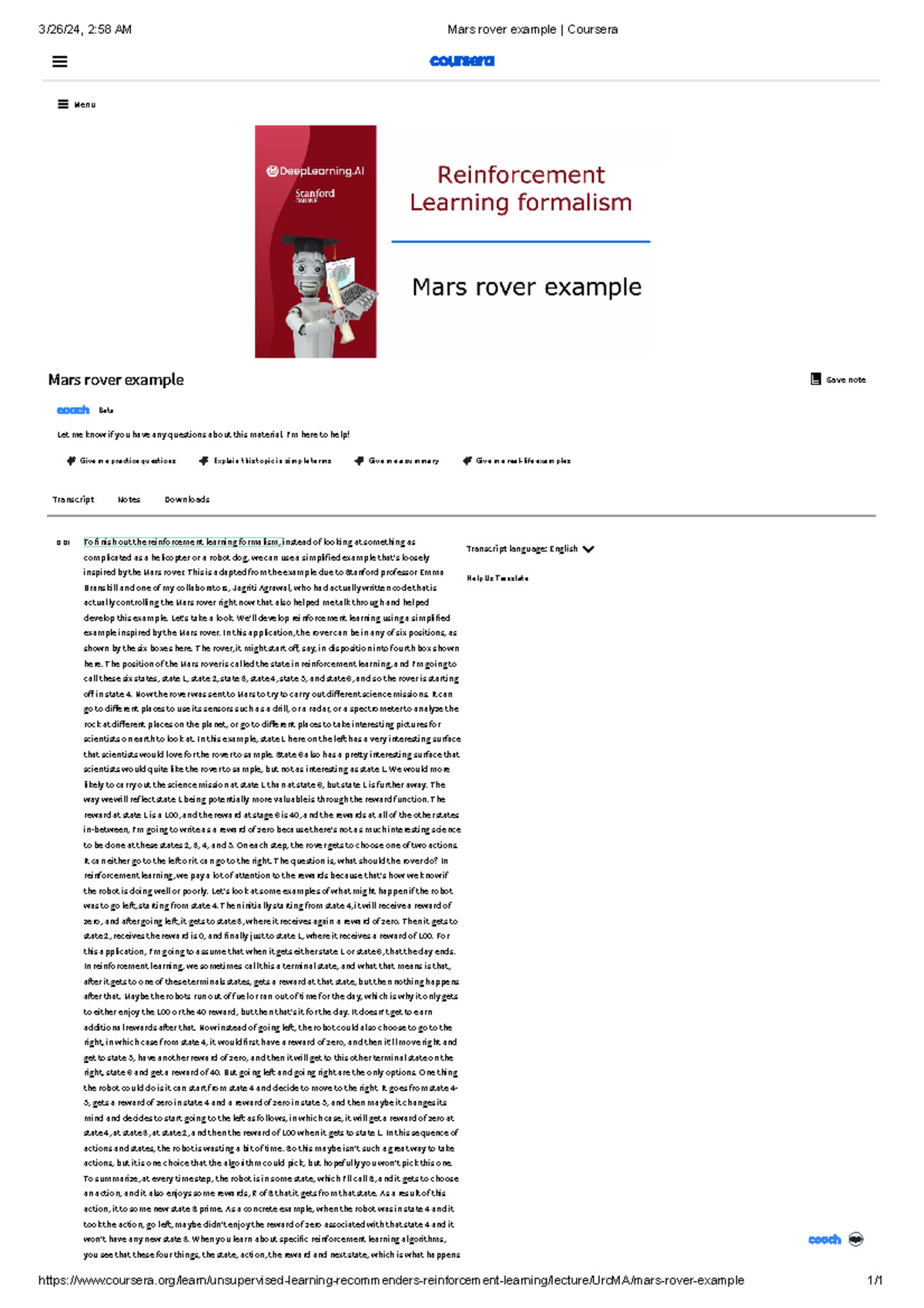 Mars rover example Coursera - 3/26/24, 2:58 AM Mars rover example ...