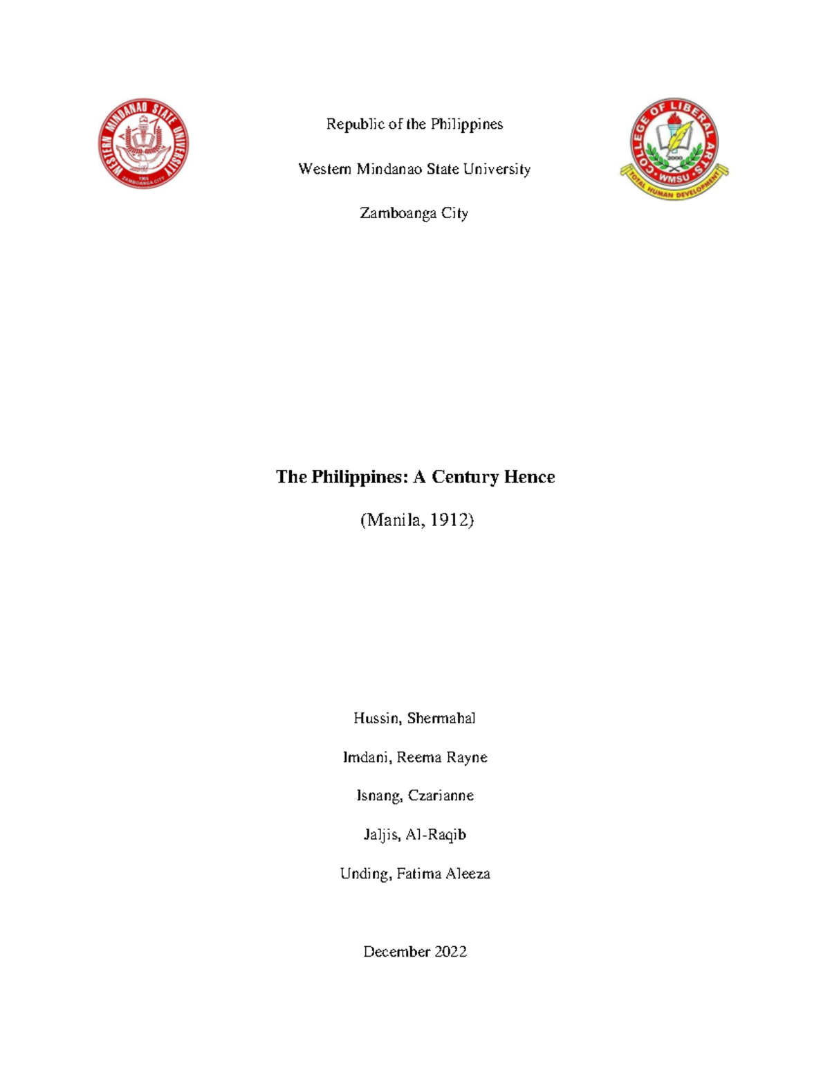 Final TERM Paper - Republic of the Philippines Western Mindanao State ...