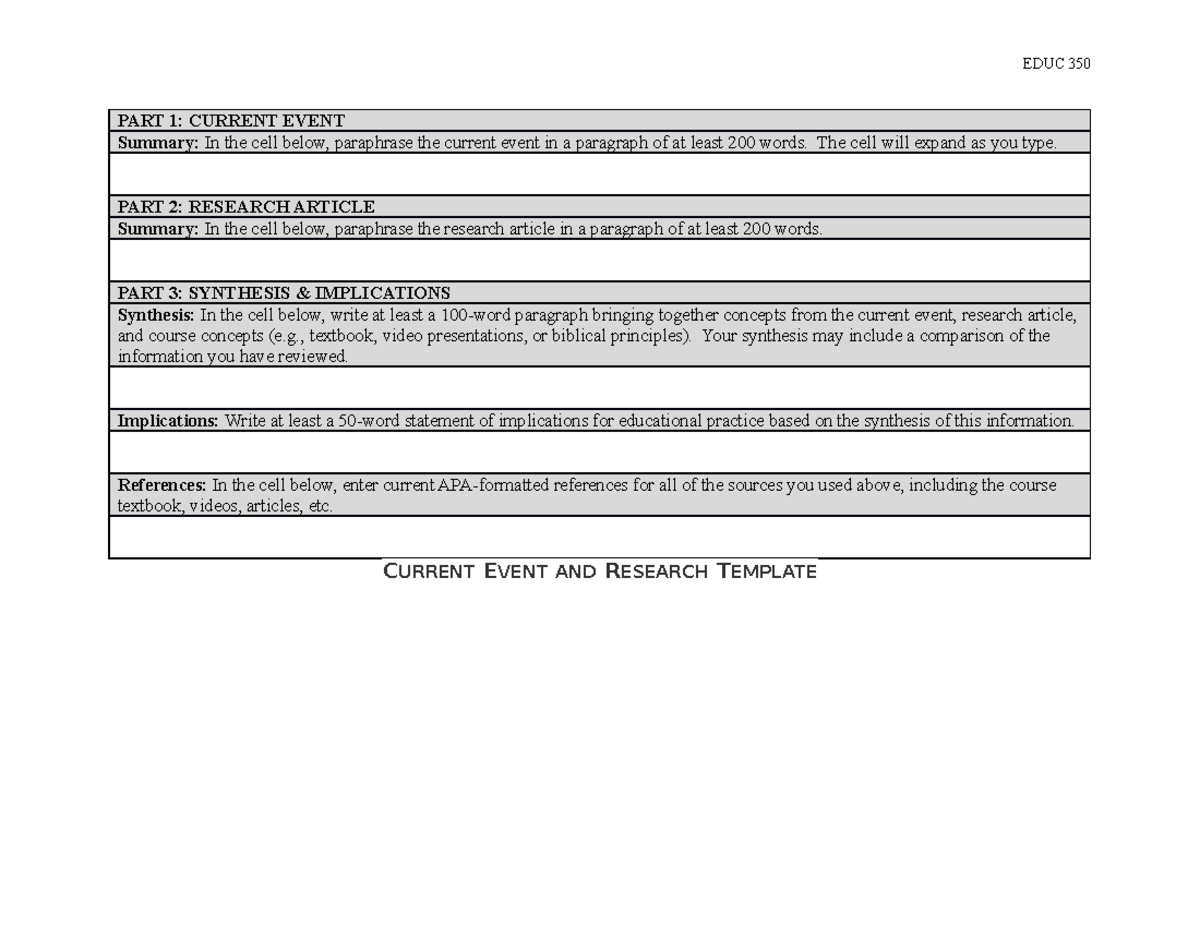 Current Events and Research Template - EDUC 350 PART 1: CURRENT EVENT ...