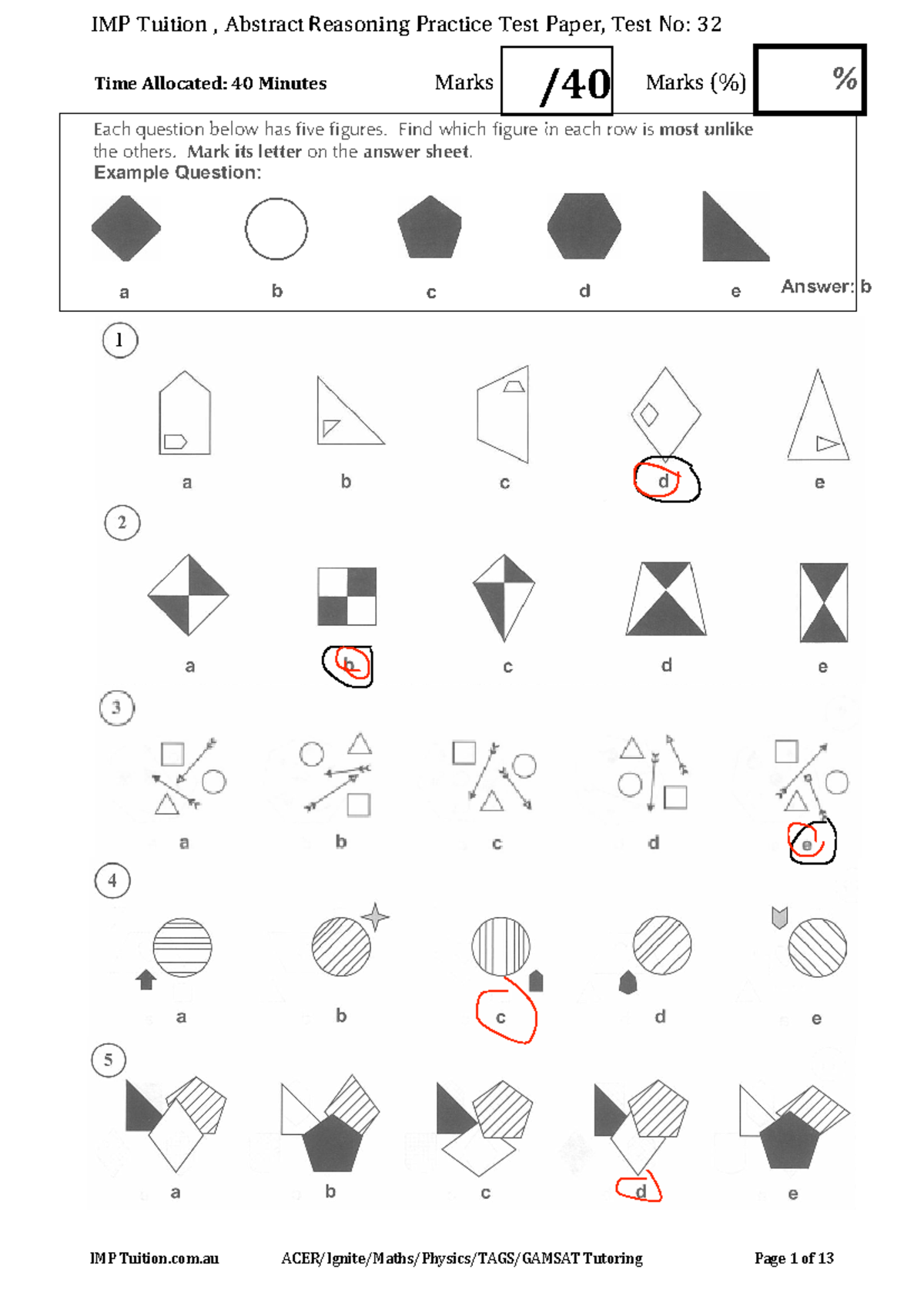 Abstract Reasoning Practice test Year 9 2020 - 1 IMP Tuition , Abstract ...