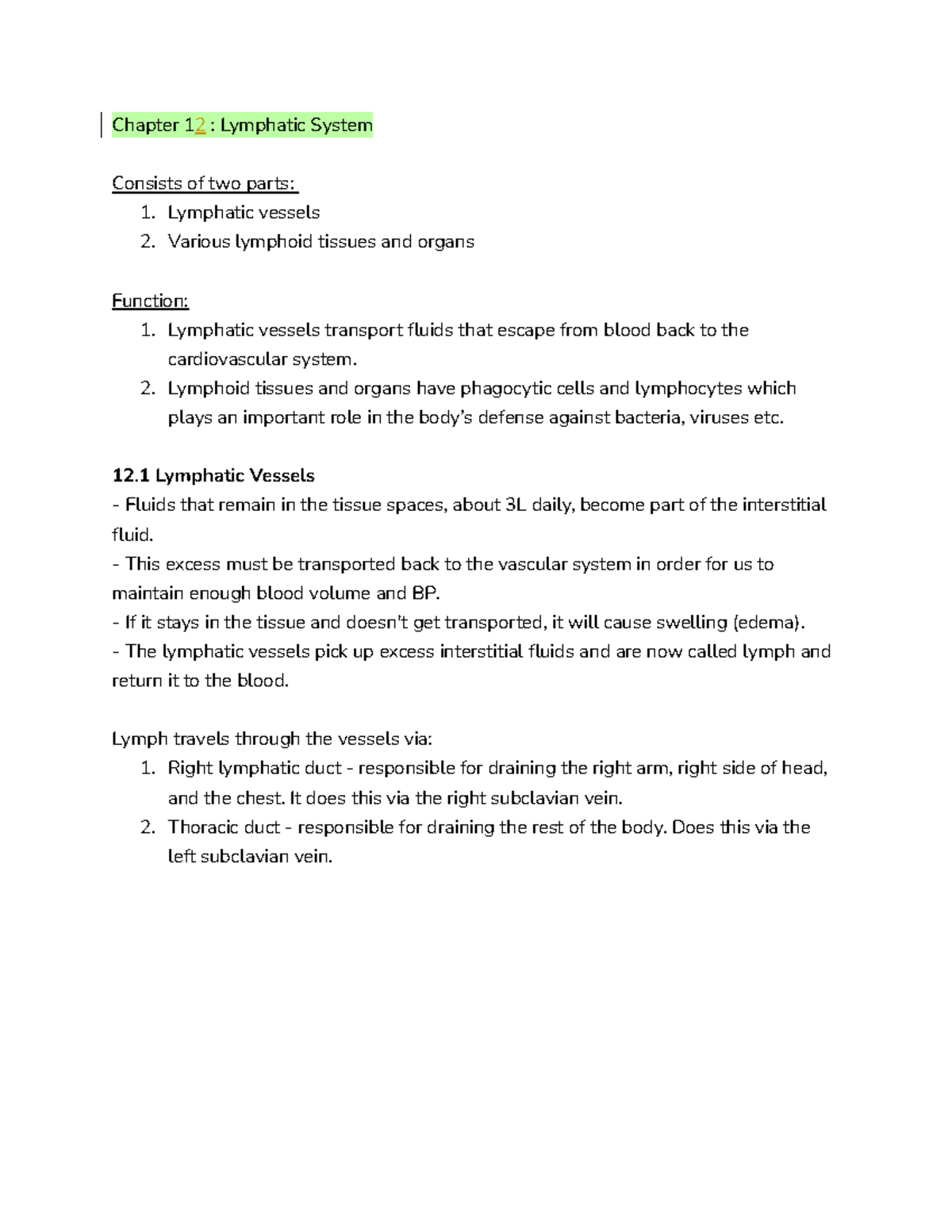 Chapter - 12 Lymphatic System - Chapter 1 2 : Lymphatic System Consists ...