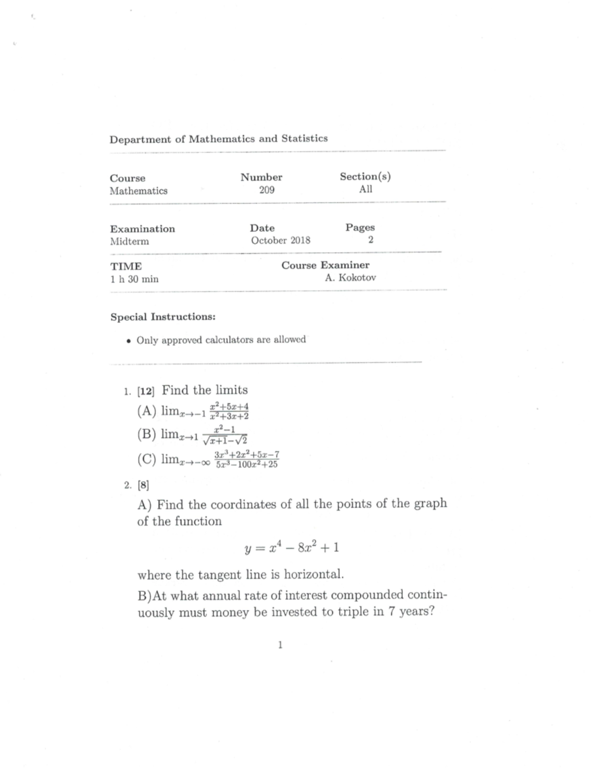 MATH209- Midterm-AND- Solutions FALL-2018-1 - Department of Mathematics ...