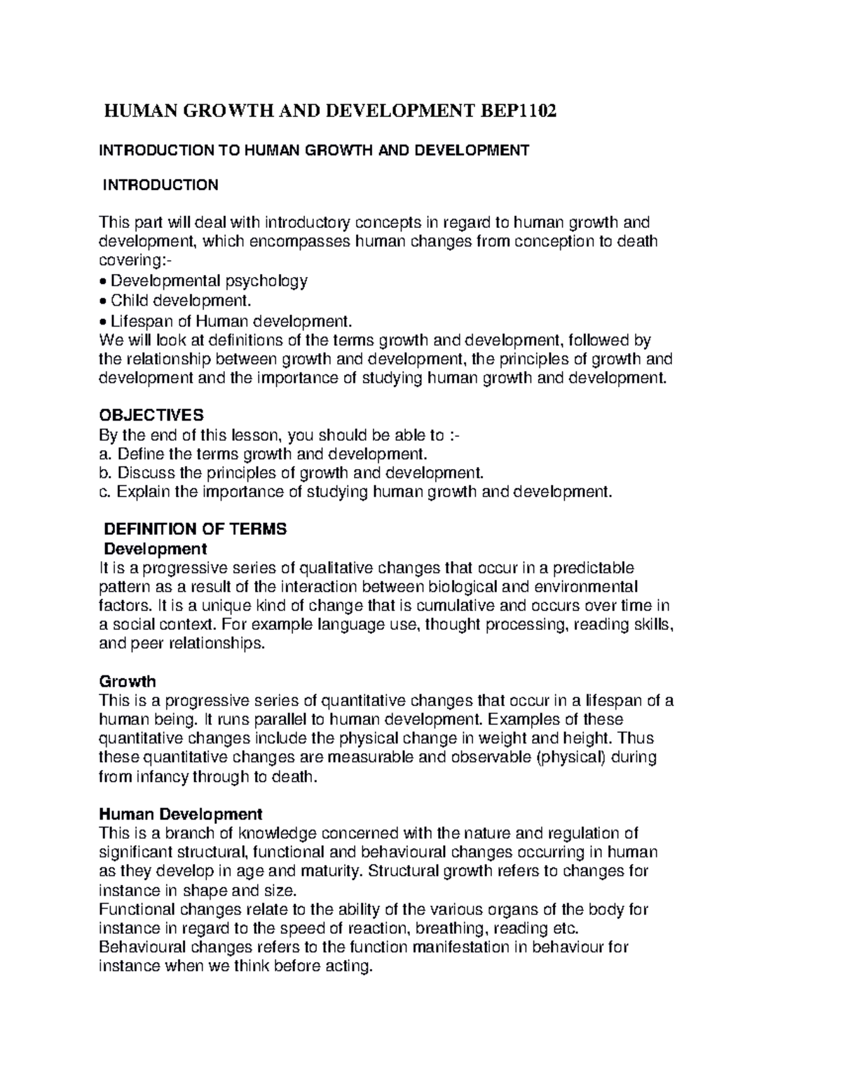 3409 bep 1102 human growth and development lecture notes - HUMAN GROWTH ...