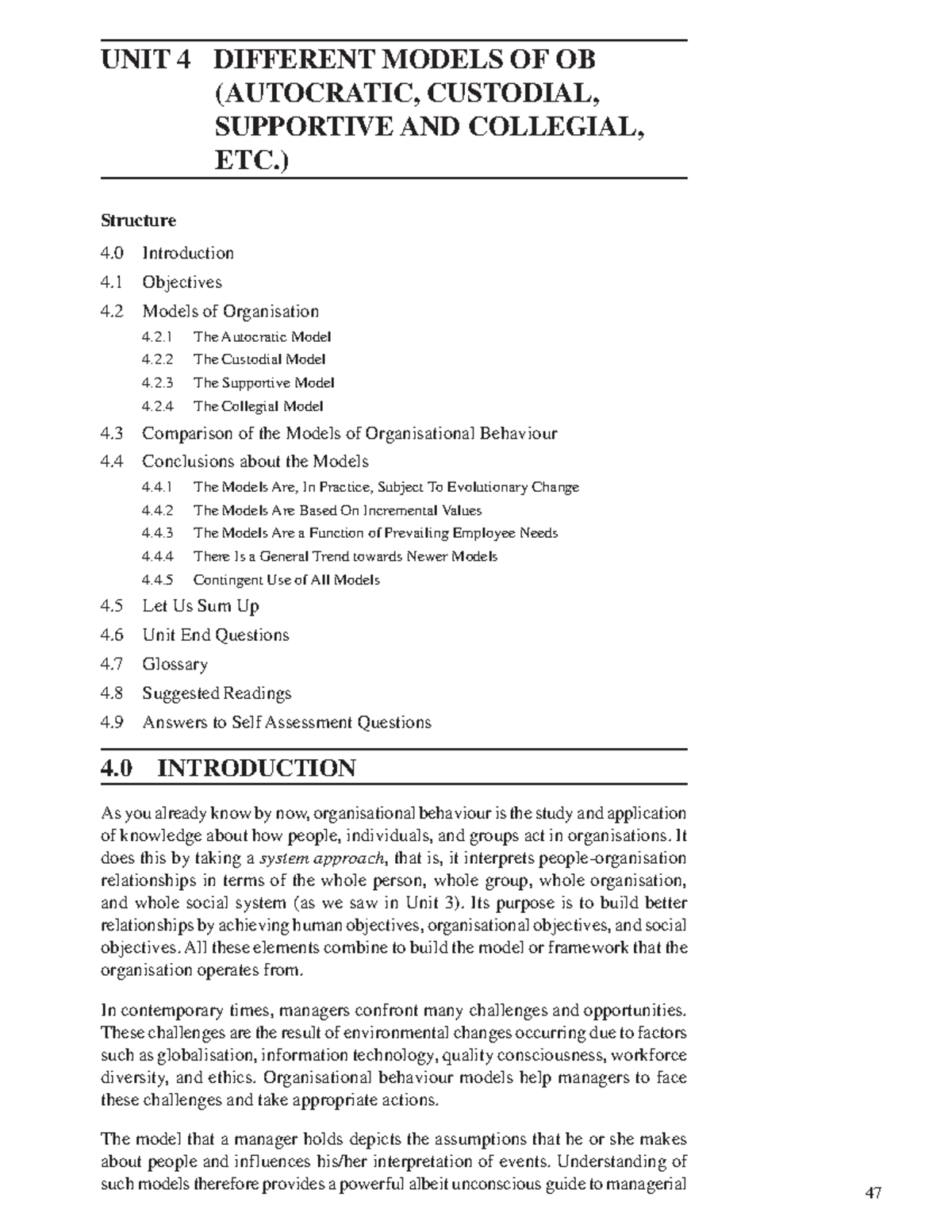 5 models of OB - Fundamental Concepts in UNIT 4 DIFFERENT MODELS OF OB ...