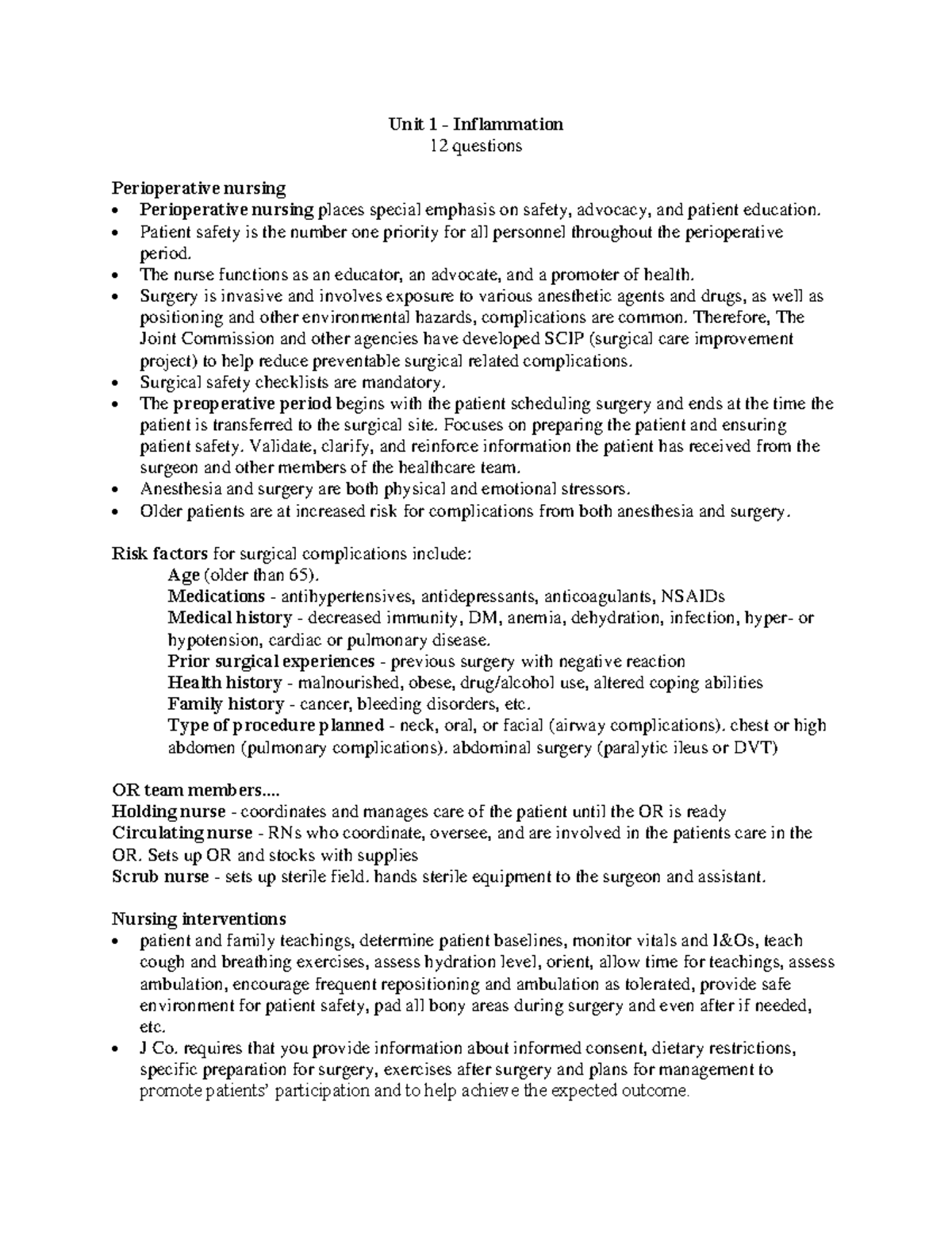 Nursing 112 Studyguide - Unit 1 - Inflammation 12 questions ...