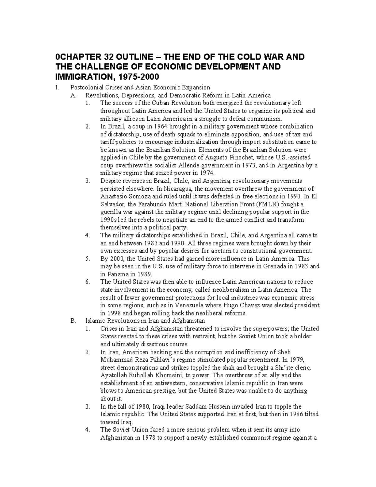 Chapter 32 Outline The End of the Cold War and the Challenge of ...